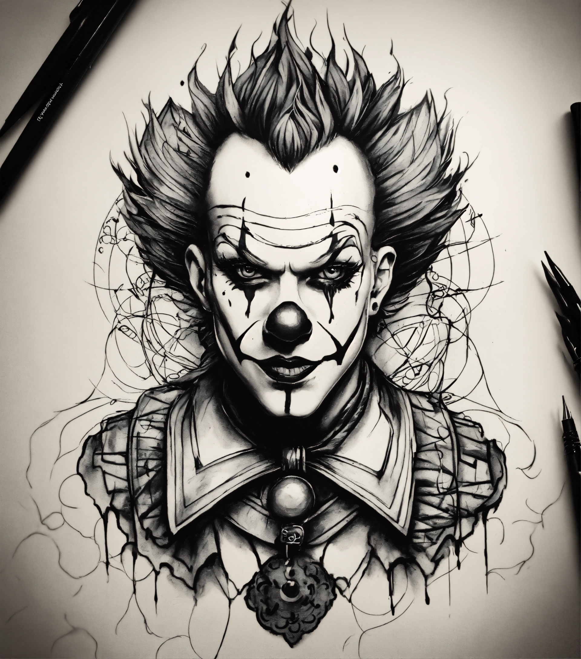 Lexica - Tattoo design, punk clown, simple design on white background ...