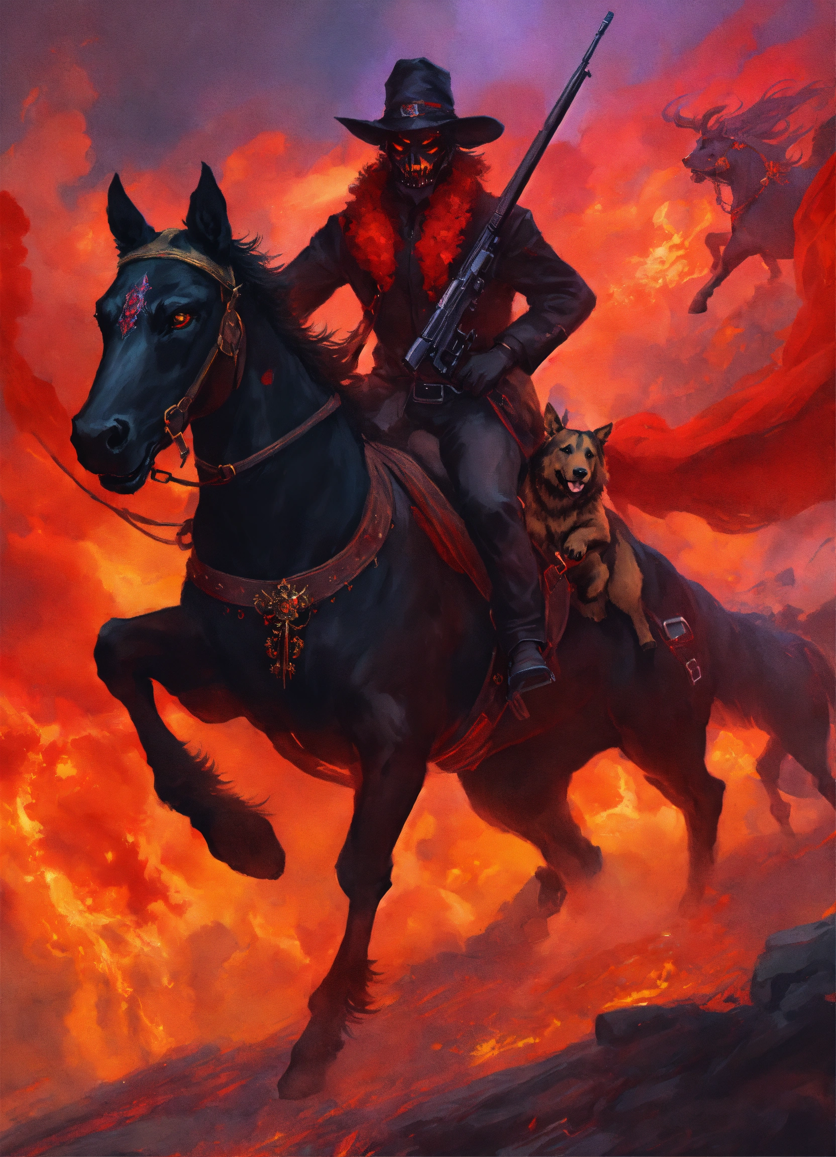 Lexica - Halloween art for a a rainbow demon, a gigantic black demon ...