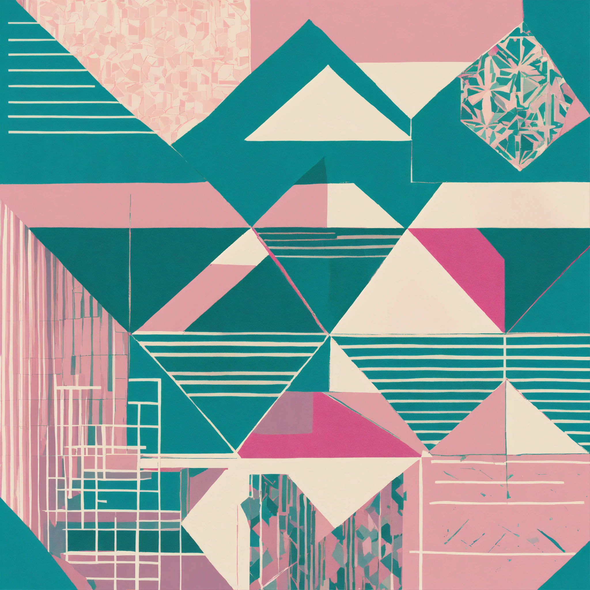 Lexica - Fragmented geometric patterns, riso design, teal pink cream