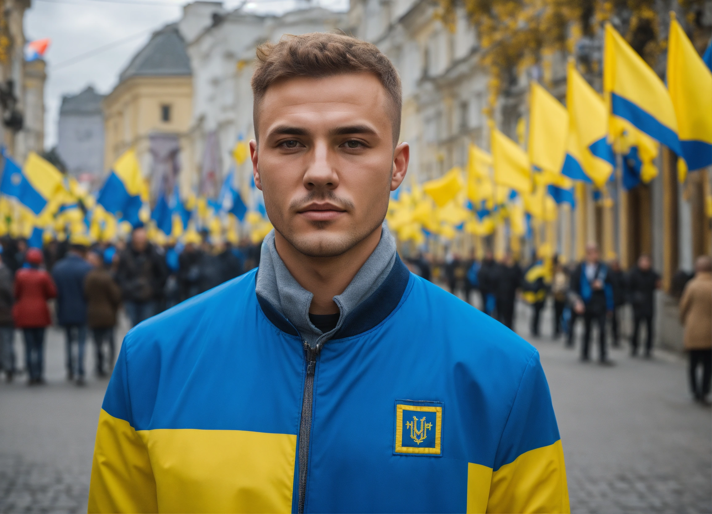 Lexica - High-tech noir beautiful man with Ukraine, on street Kiev ...