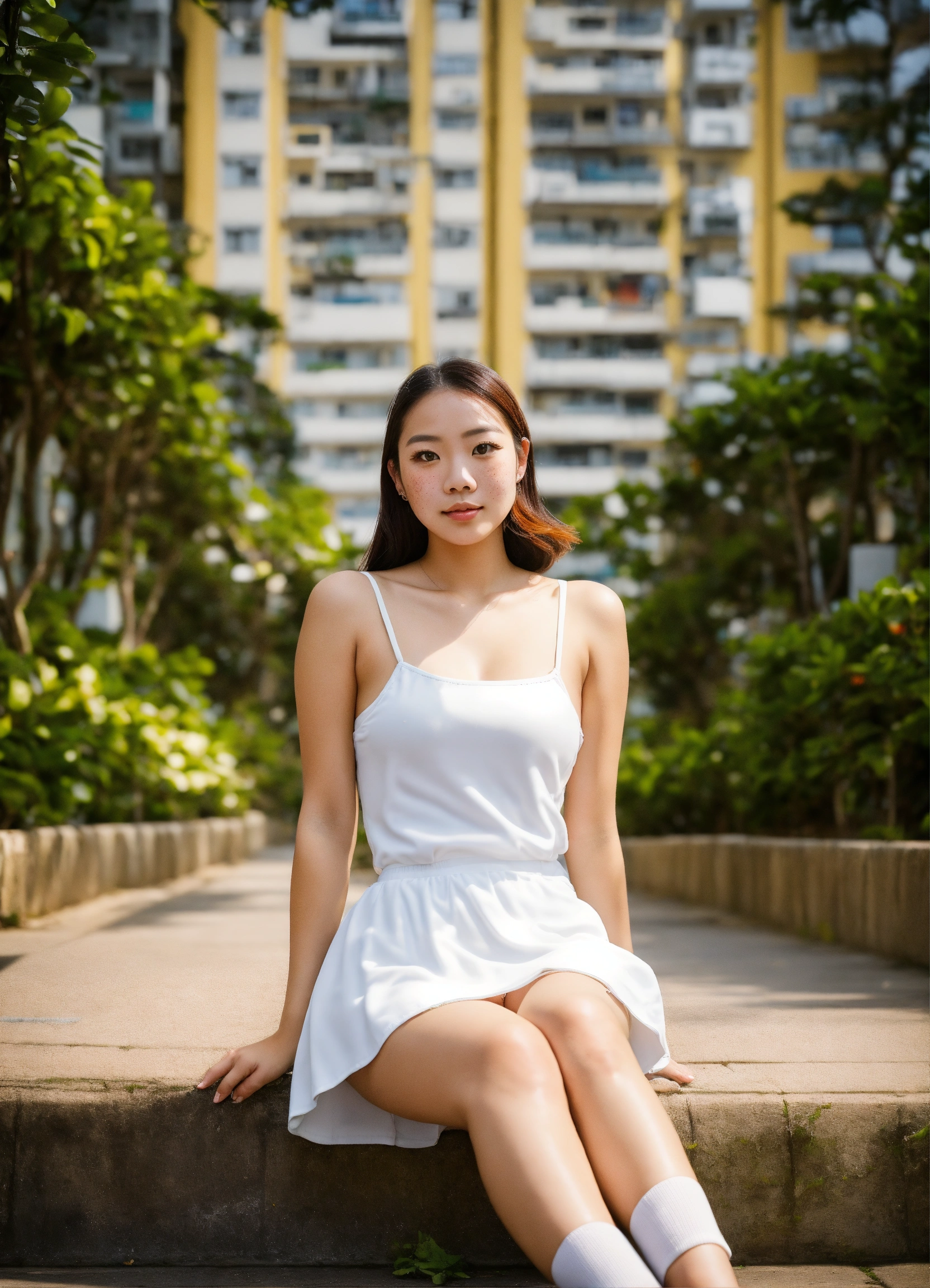 Lexica - Front view, Beautiful Hong Kong lady with freckles, age 23 ...