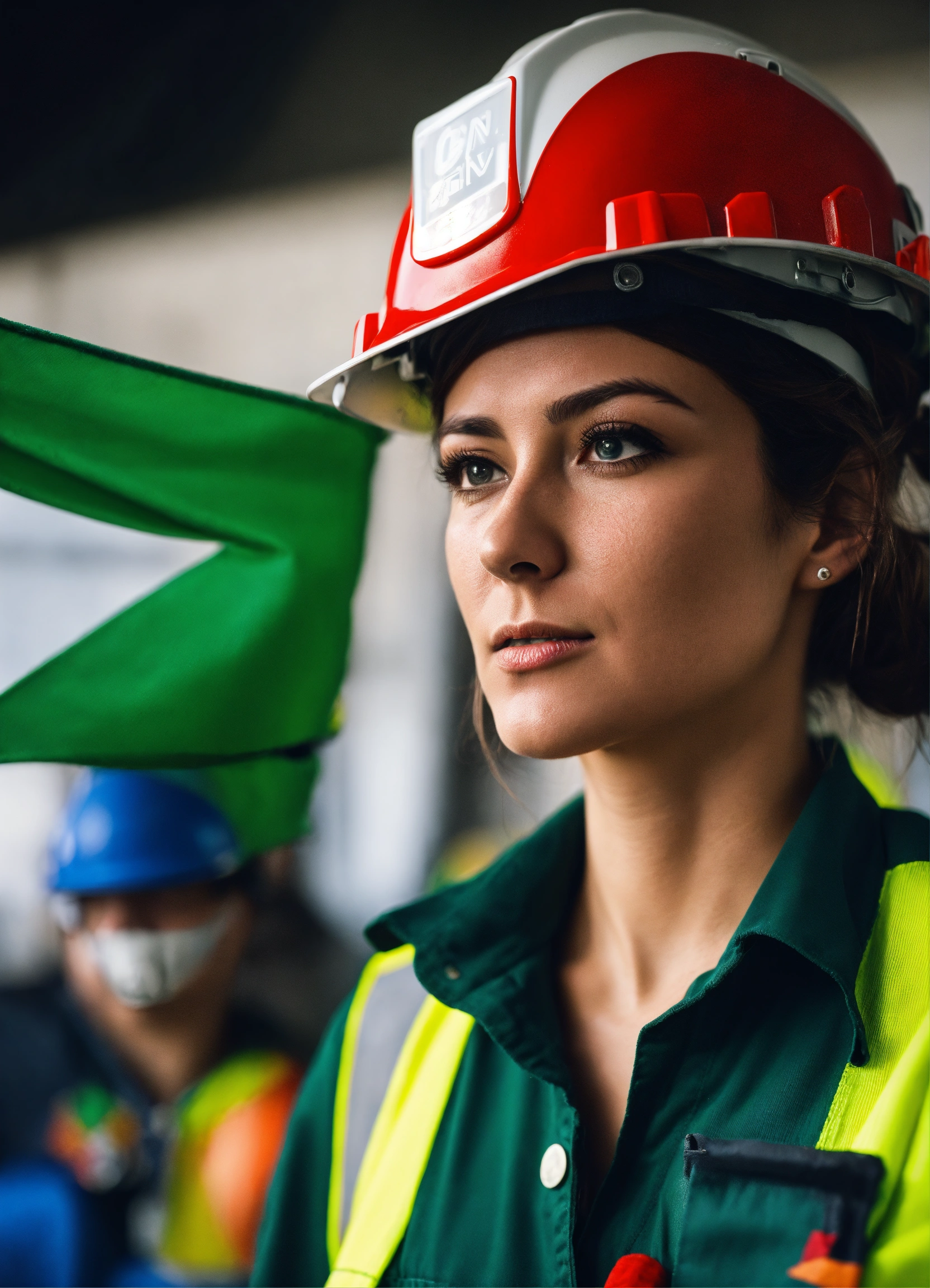 Lexica - An italian women construction worker wearing a helmet on his ...