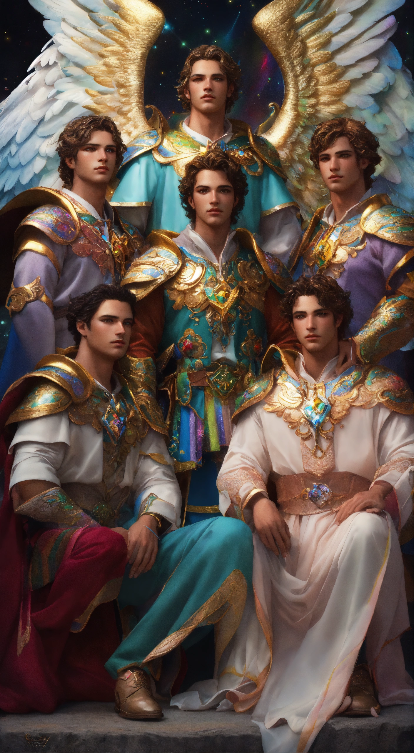 Lexica - Group of 7 beautiful and perfect male Angels, detailed and ...