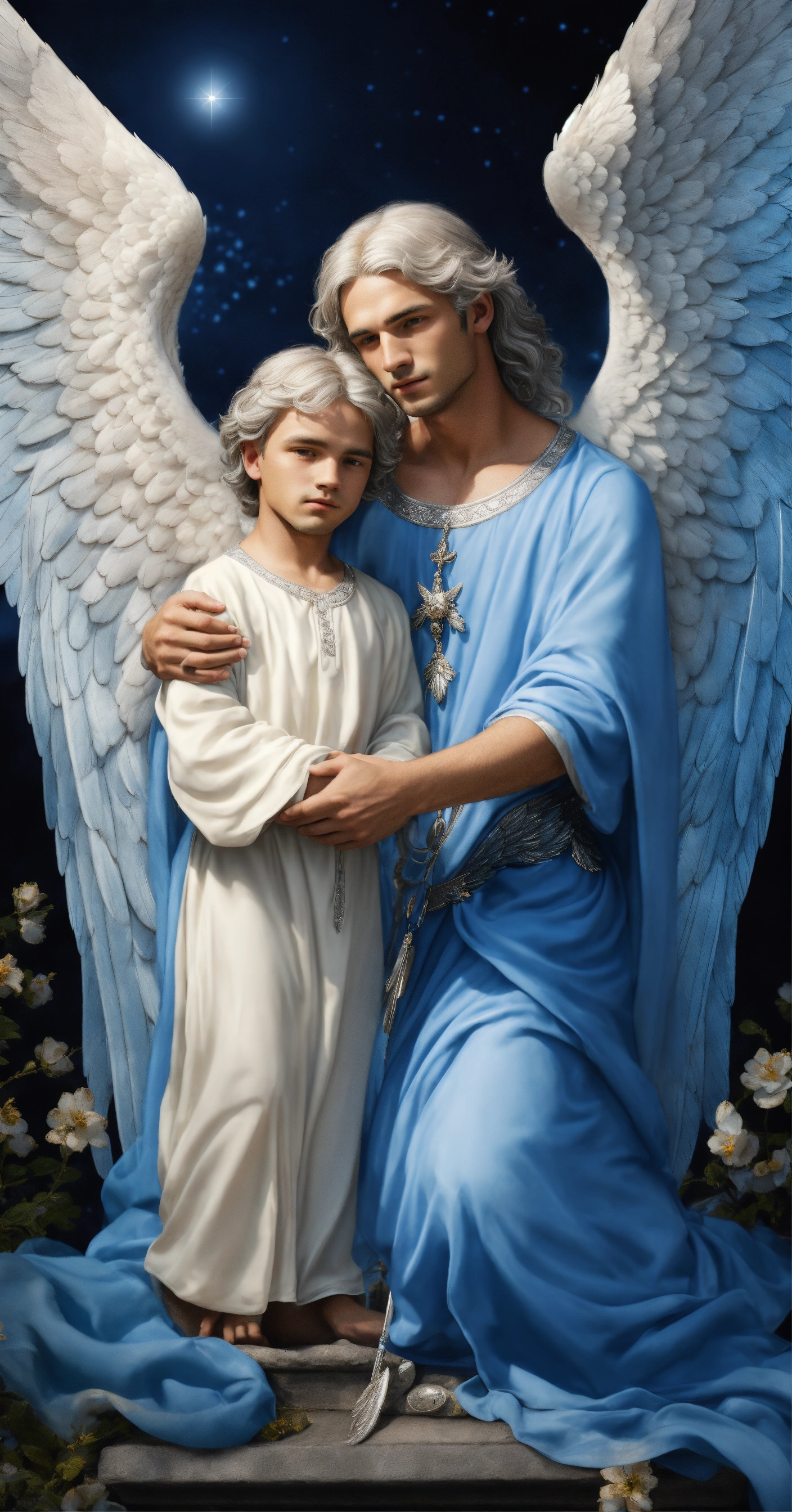 Lexica - 2 male guardian angels with detailed and luminous blue angel ...
