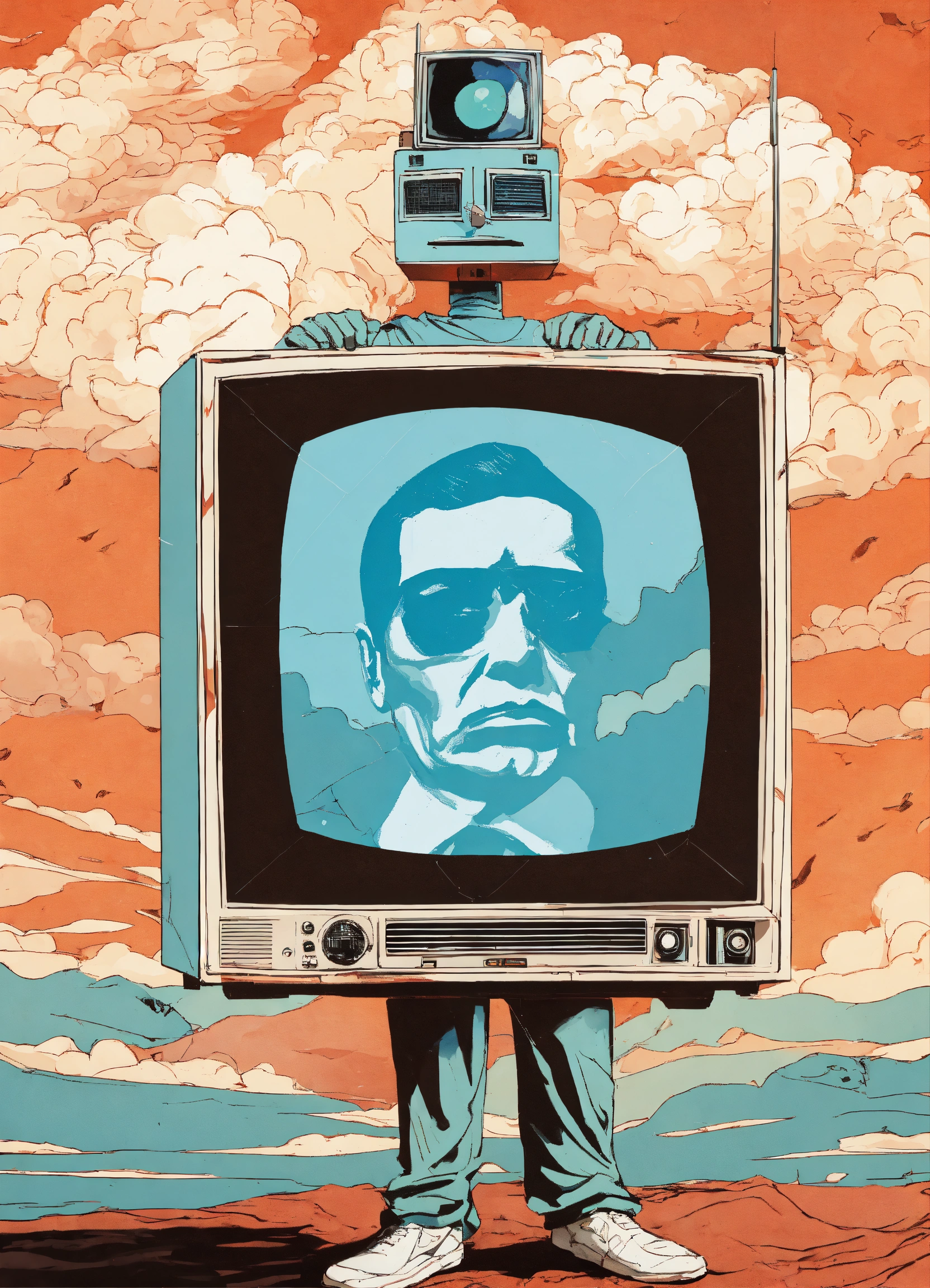 Lexica - A human dictator with television-head on a war propagand art ...