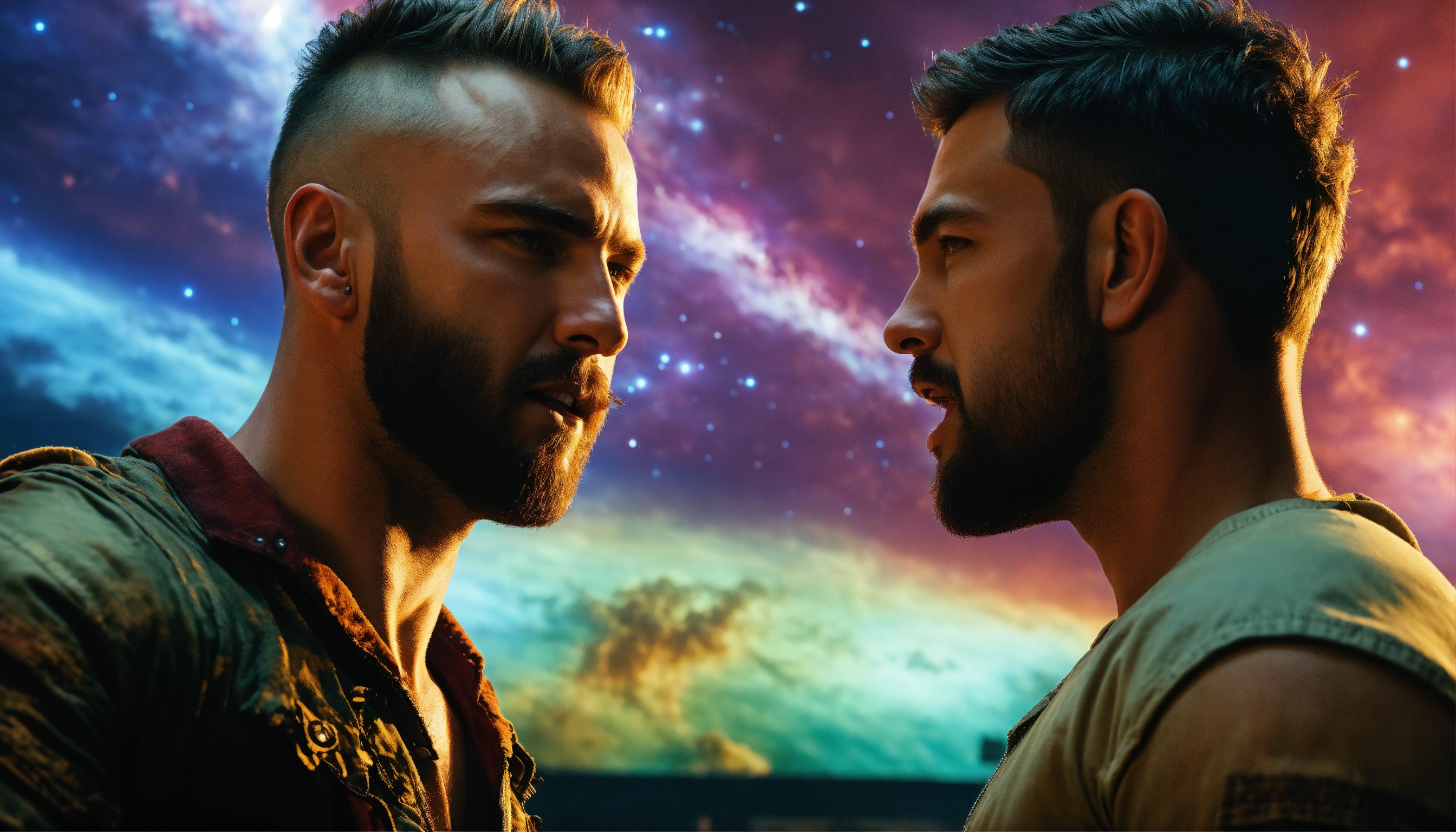 Lexica - Two men facing each other, one yelling, crew cut, no beard ...