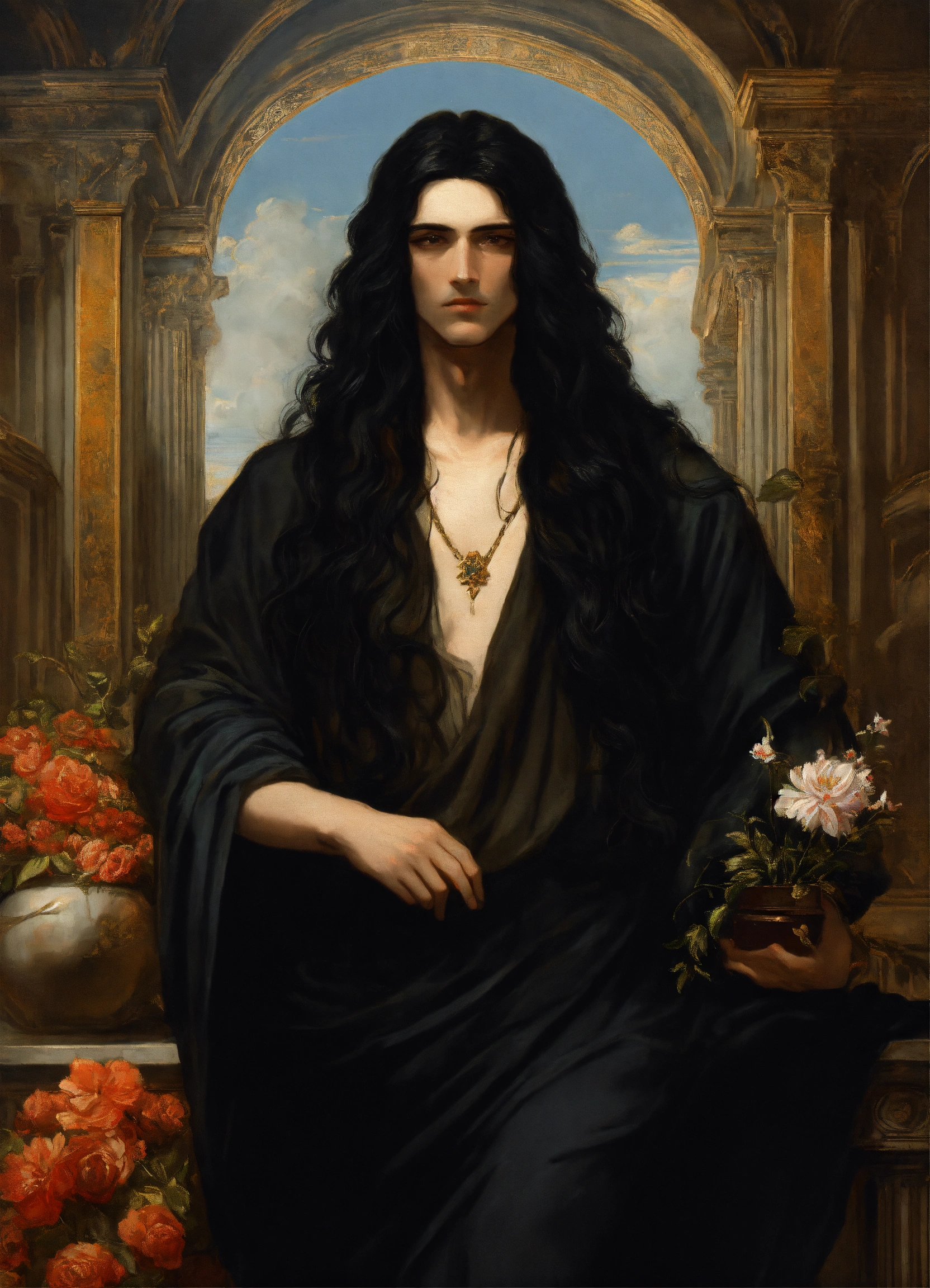 Lexica - Hades long black hair . Renaissance Painting