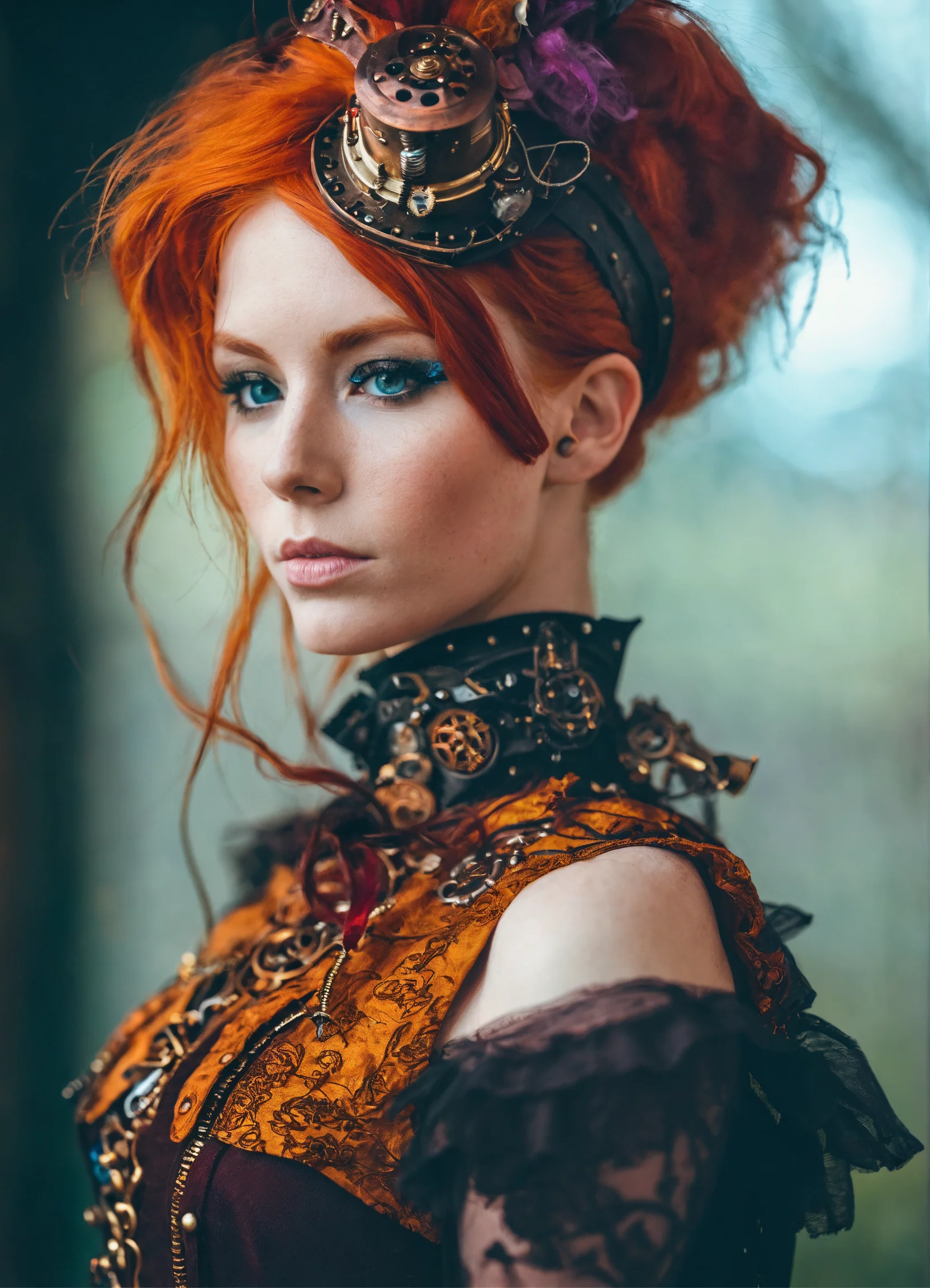 Lexica - A beautiful redhead female country artist wearing a steampunk ...