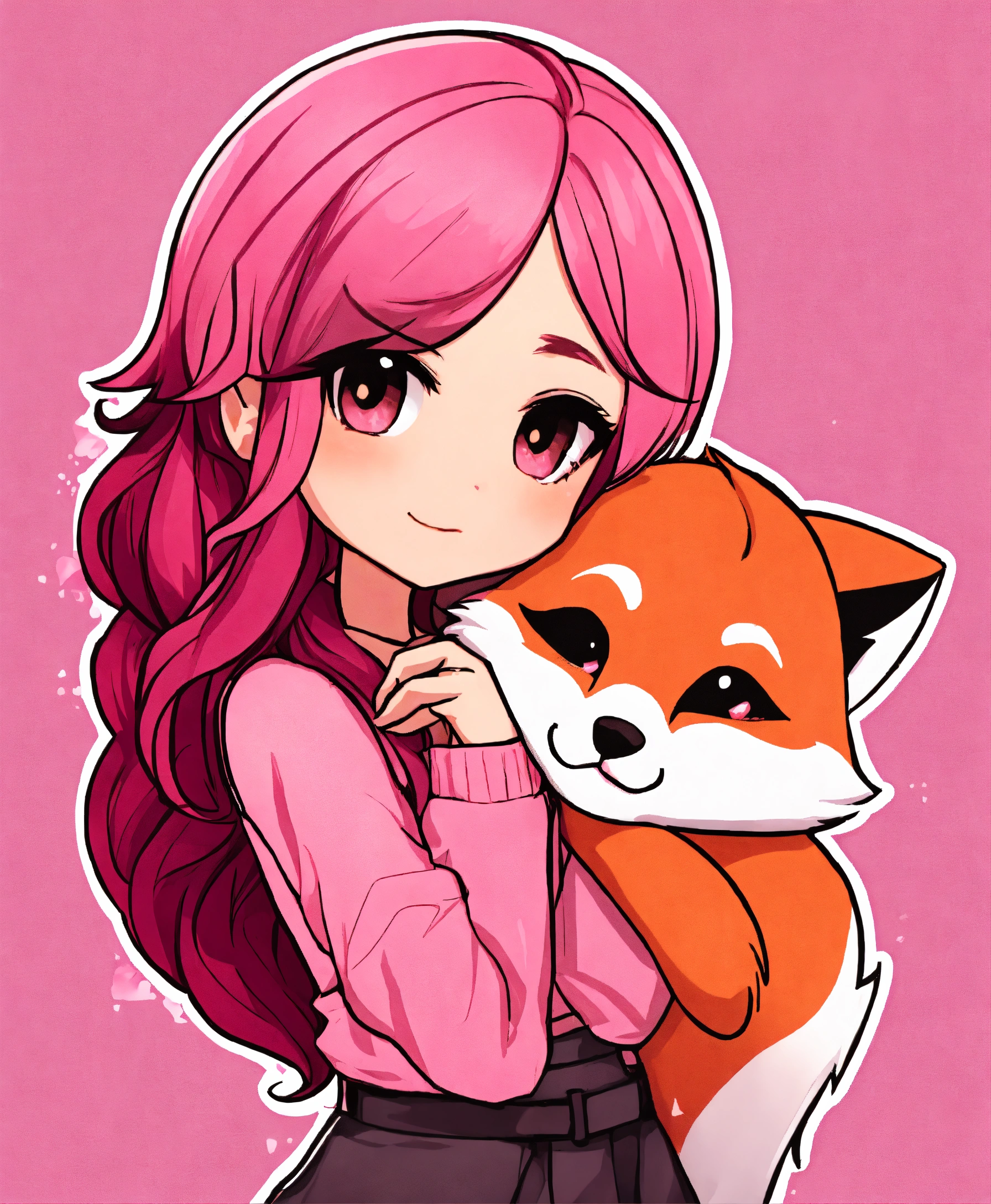 Lexica - Twitch emote, chibi, girl pink brown ombre hair hugging a pink ...