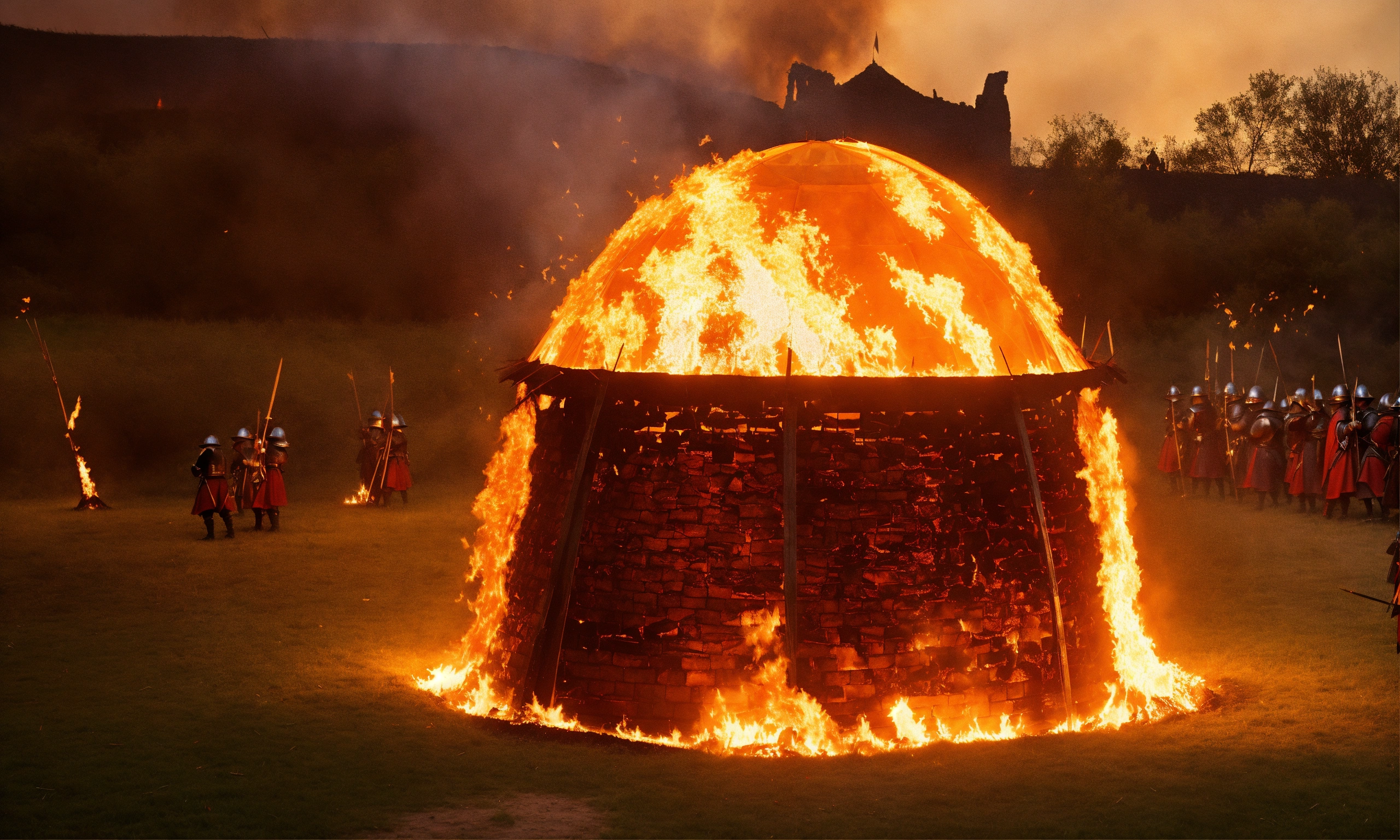 Lexica - Magic fire dome over a medieval army, medieval army inside a ...