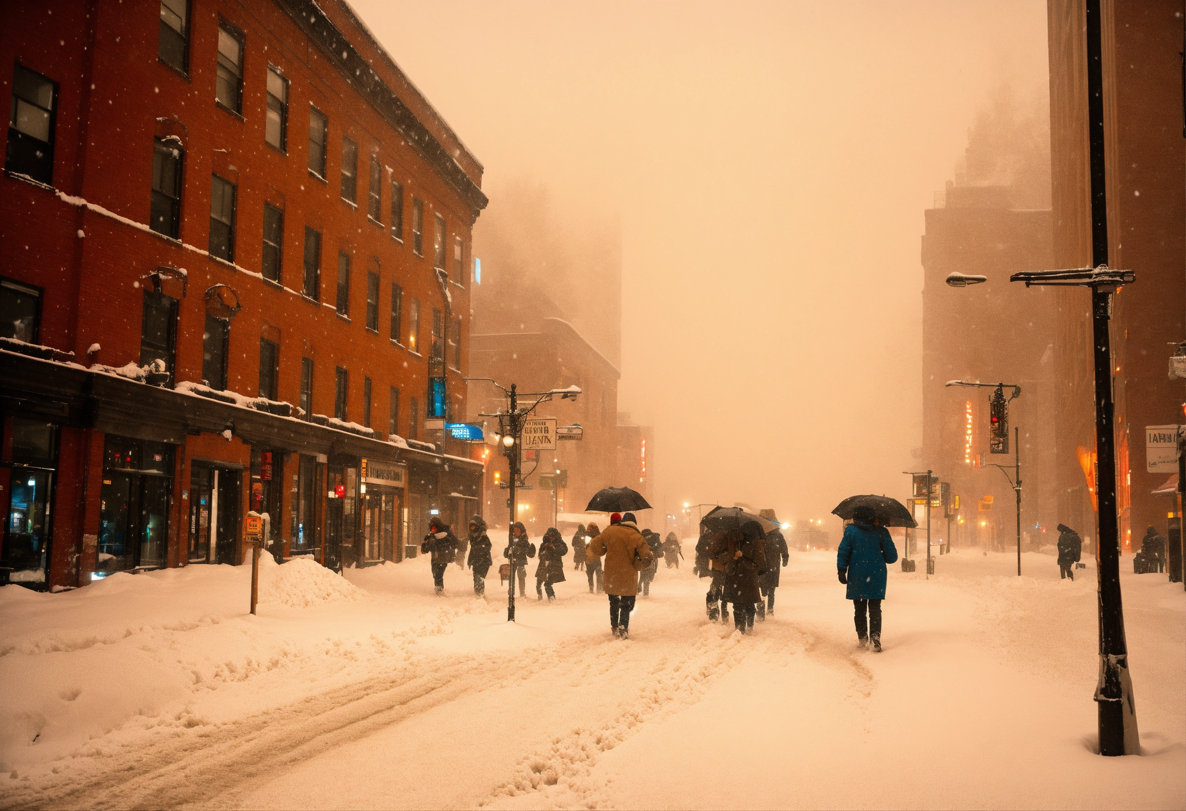 Lexica - People wading through deep snow in a blizzard in an American city