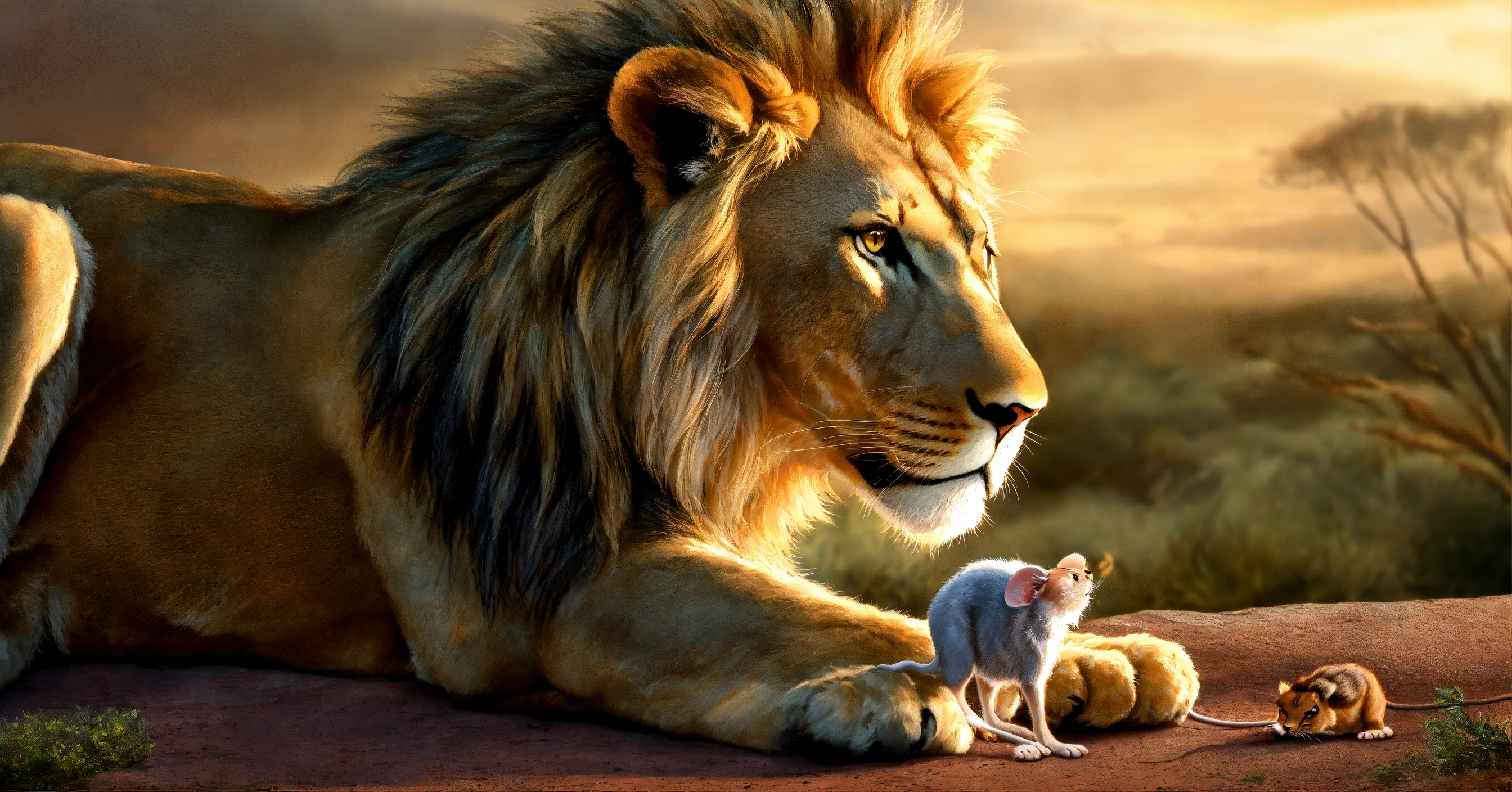 Lexica - Hyperrealistic image of a lion and a mouse together. The mouse ...