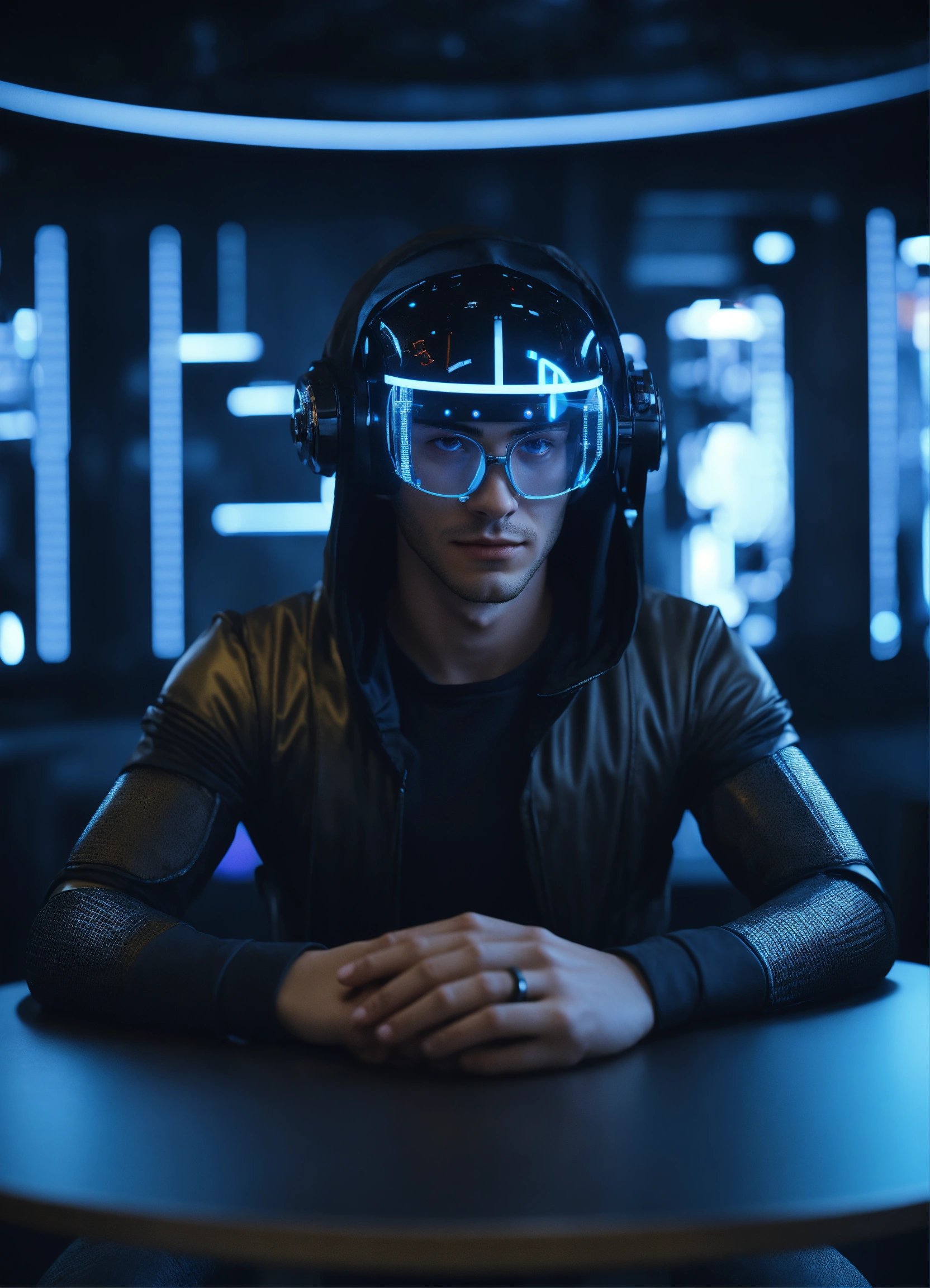 Lexica - Nerdy 25 year old male cyborg hacker wearing futuristic ...