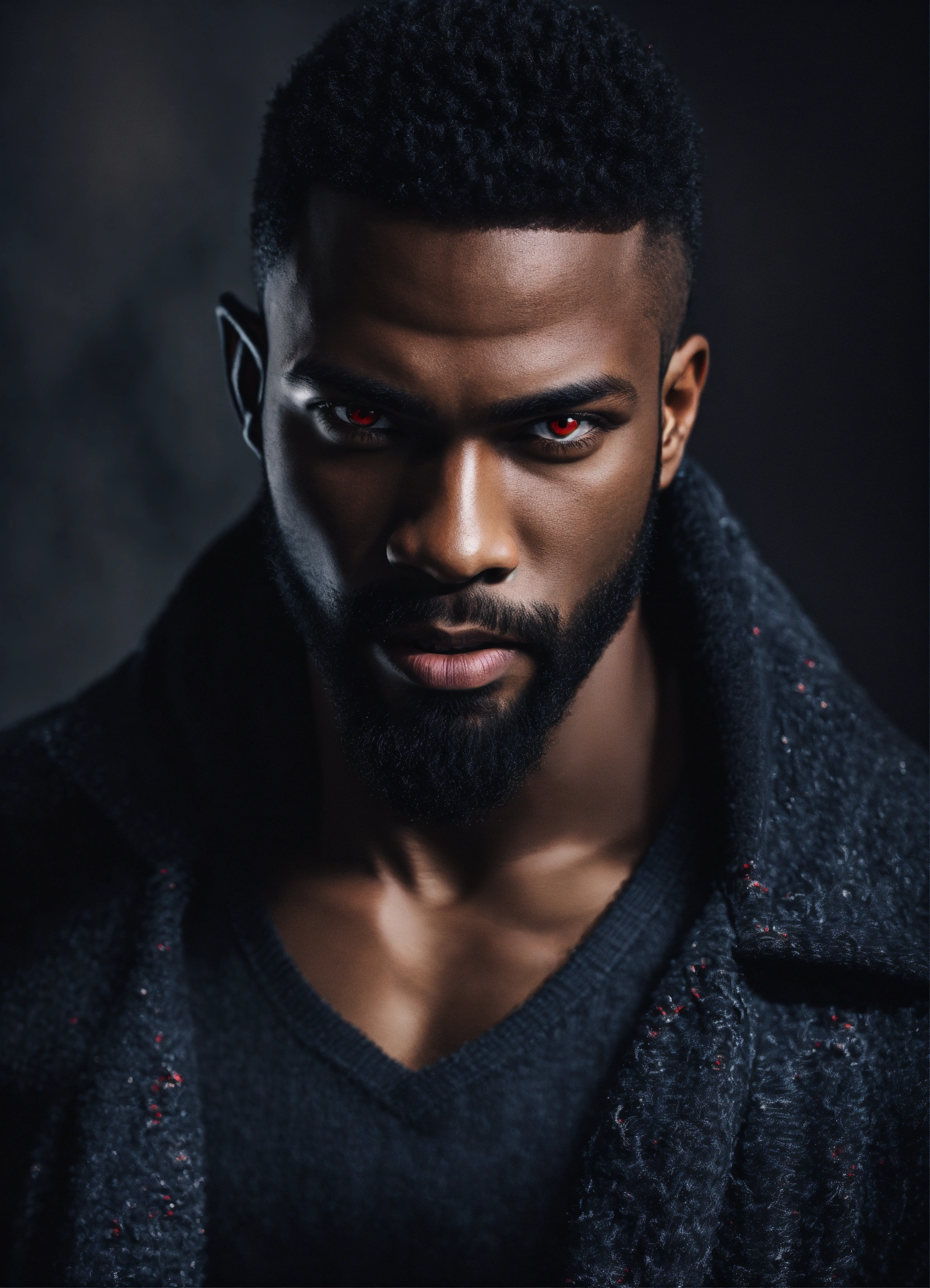 Lexica - Handsome black male, vampire, red eyes, beard, dark skin ...