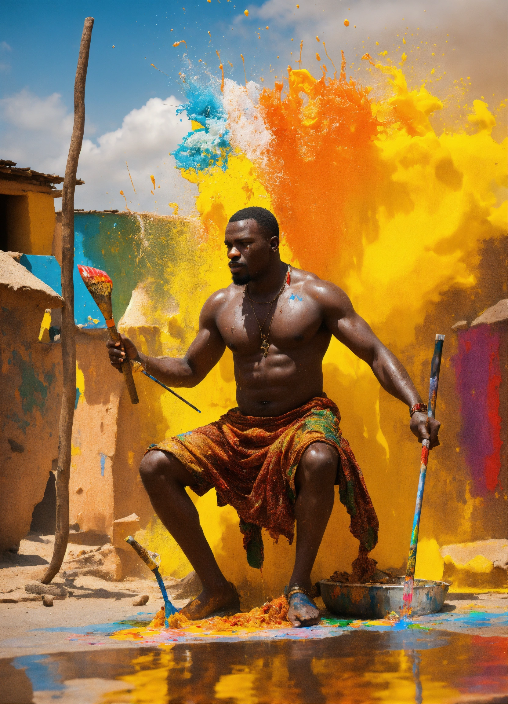 Lexica - African,A male artist fights against a large paint pot,african ...