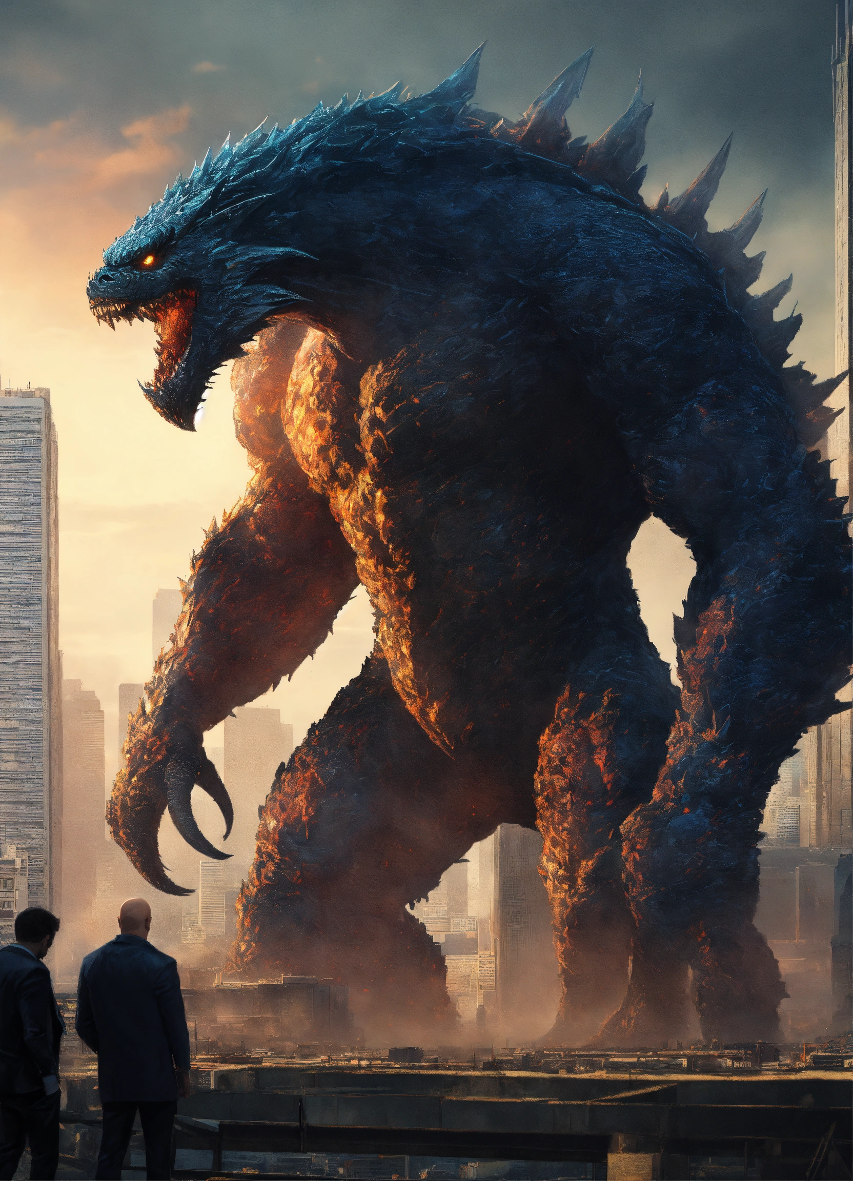 Lexica - Generate a gigantic kaiju-like a young bald man with a medium ...