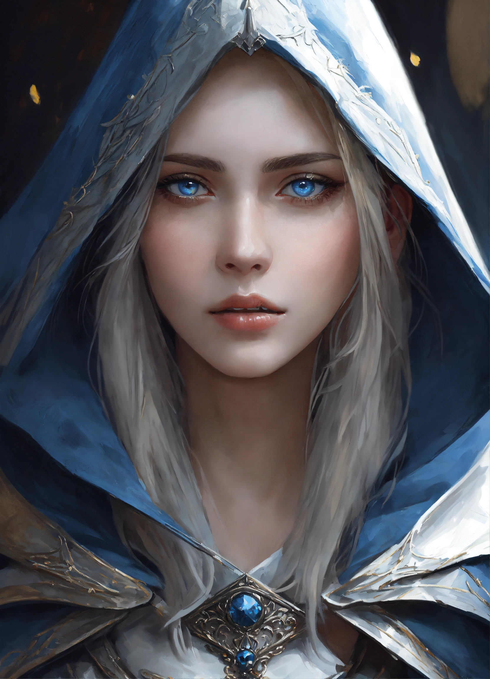 Lexica - Long silver straight hair, shining dark blue eyes, female ...