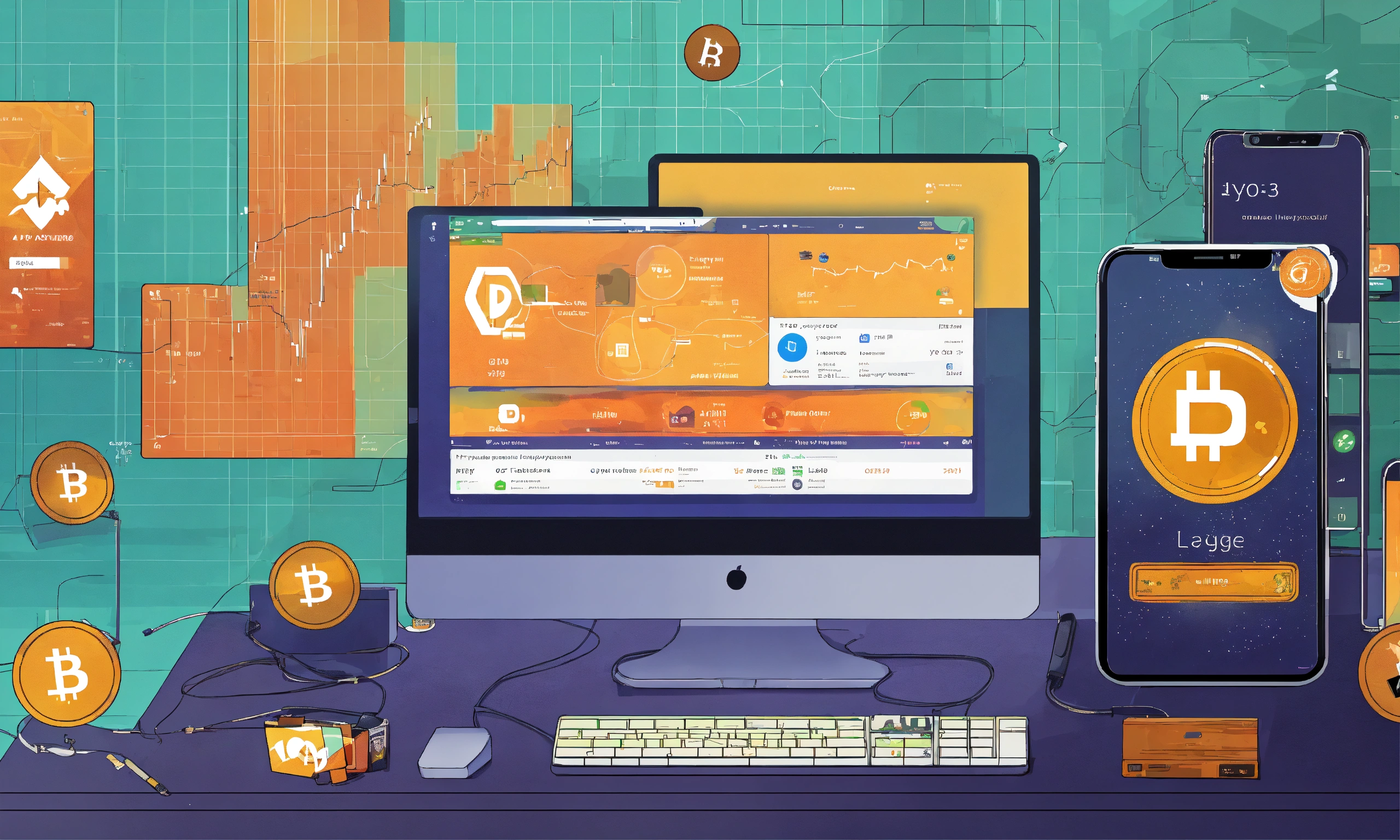 Lexica - An illustrated image depicting web3 crypto wallets, ledger hardware wallets, software ...