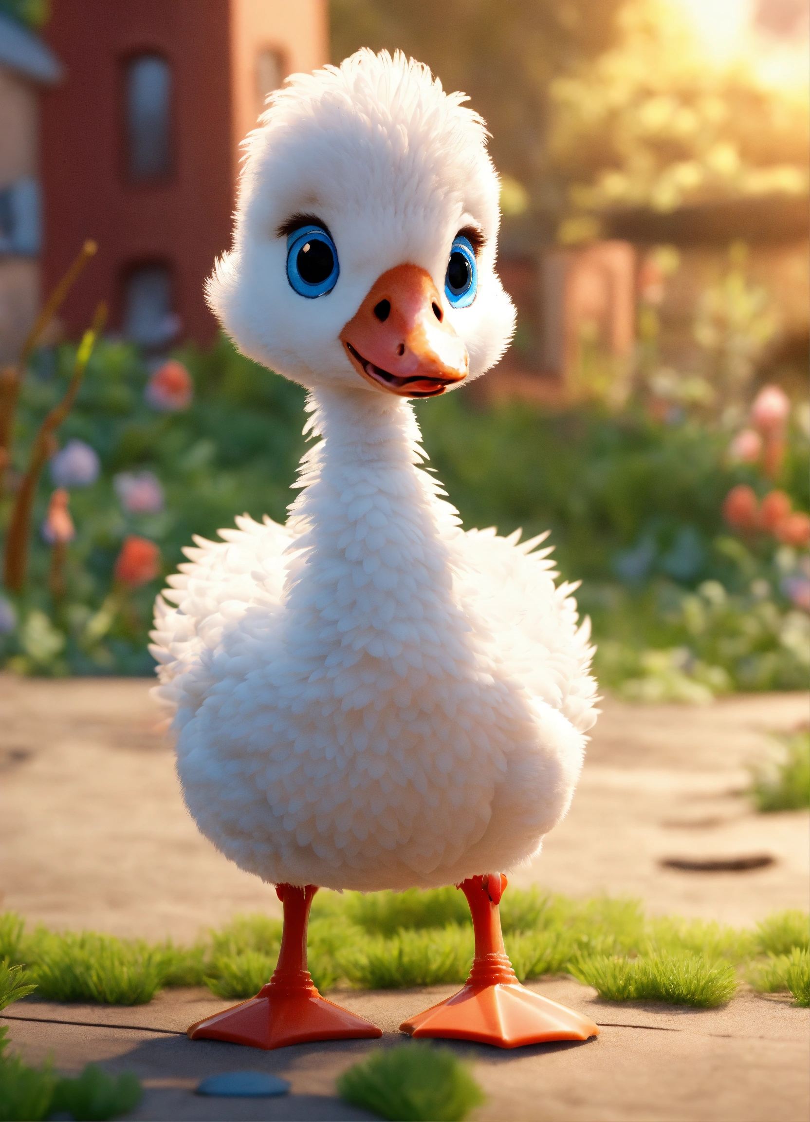 Lexica - A cute all white baby goose with big blue eyes and long long ...