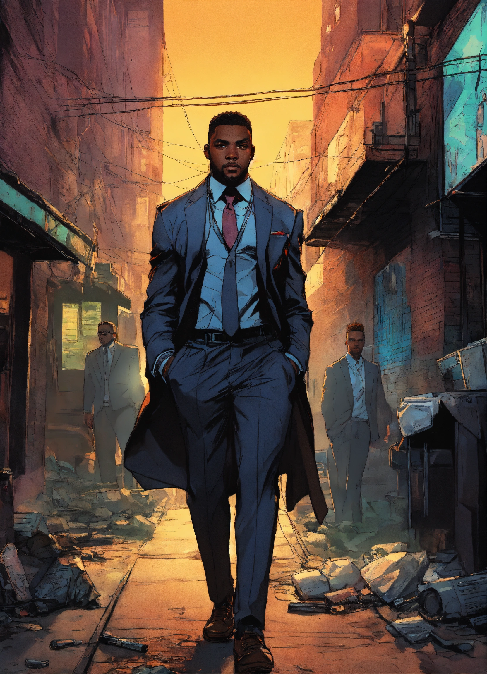 Lexica - Cyberpunk African American in a suit, in gritty back street ...