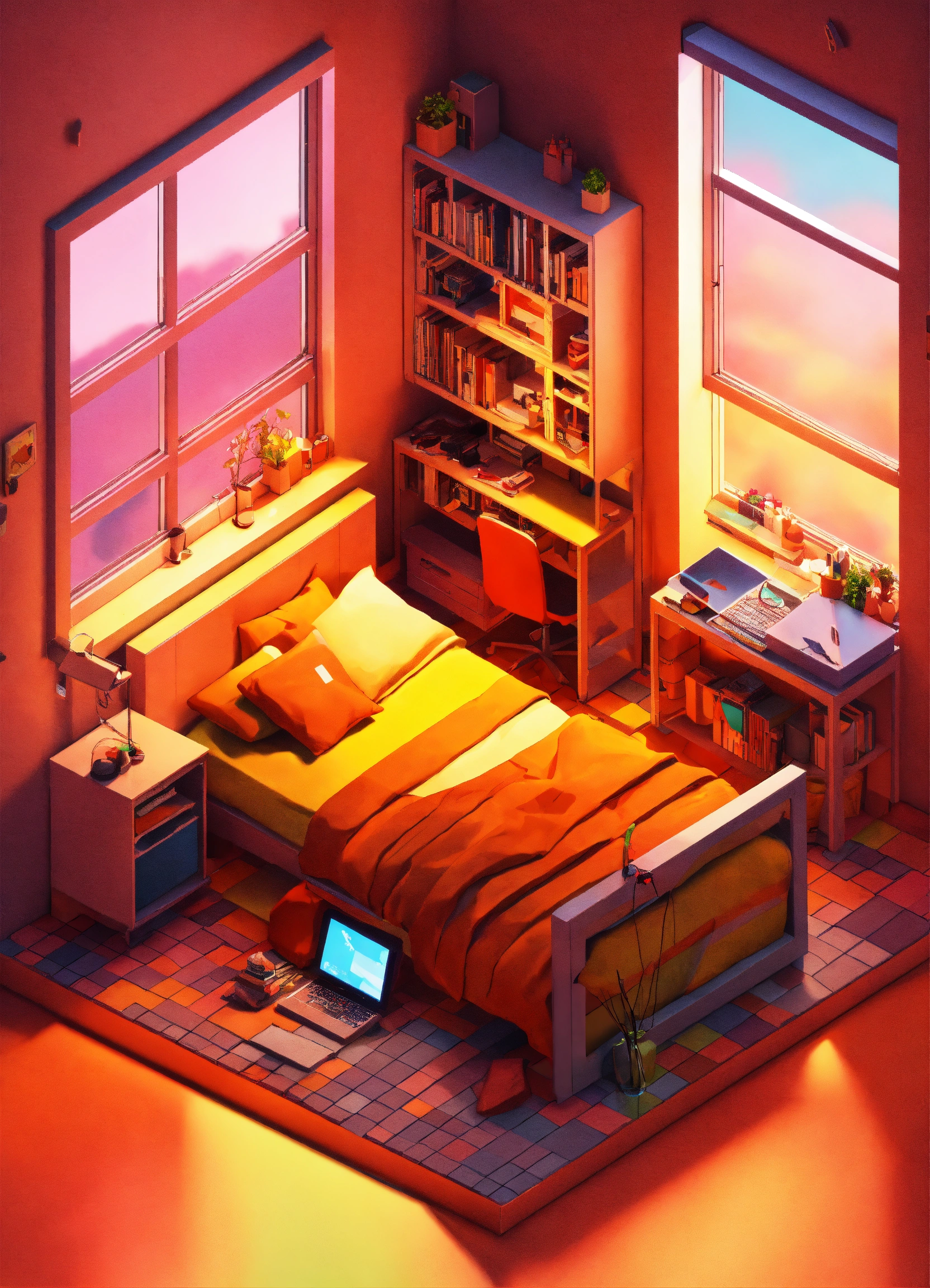 Lexica - Cube cutout of an isometric programmer's bedroom, 3d art ...