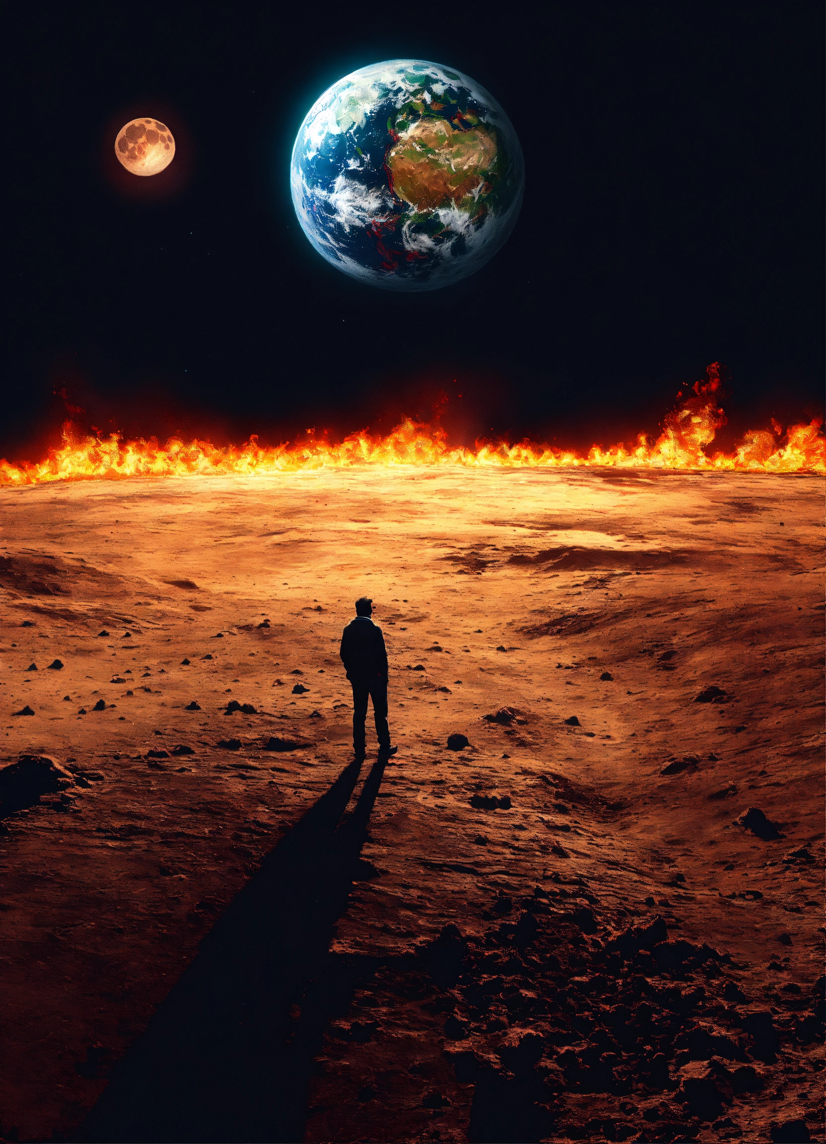 Lexica - A man on the moon watching the earth burn