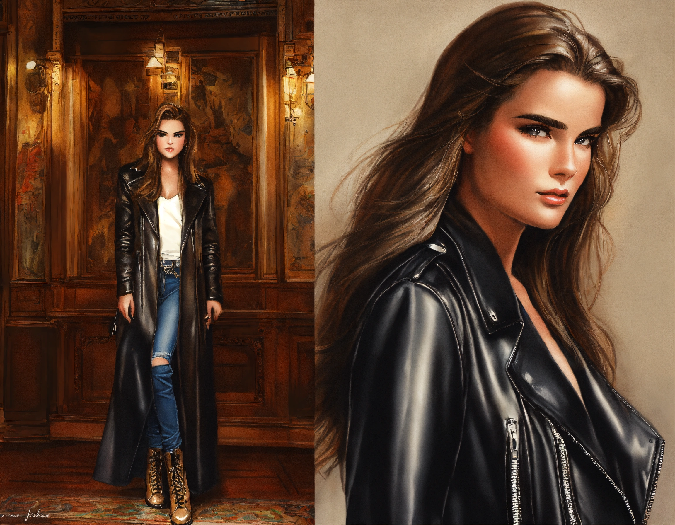 Lexica - 2d drawing, Brooke Shields, age 14. Leather jacket. Black ...