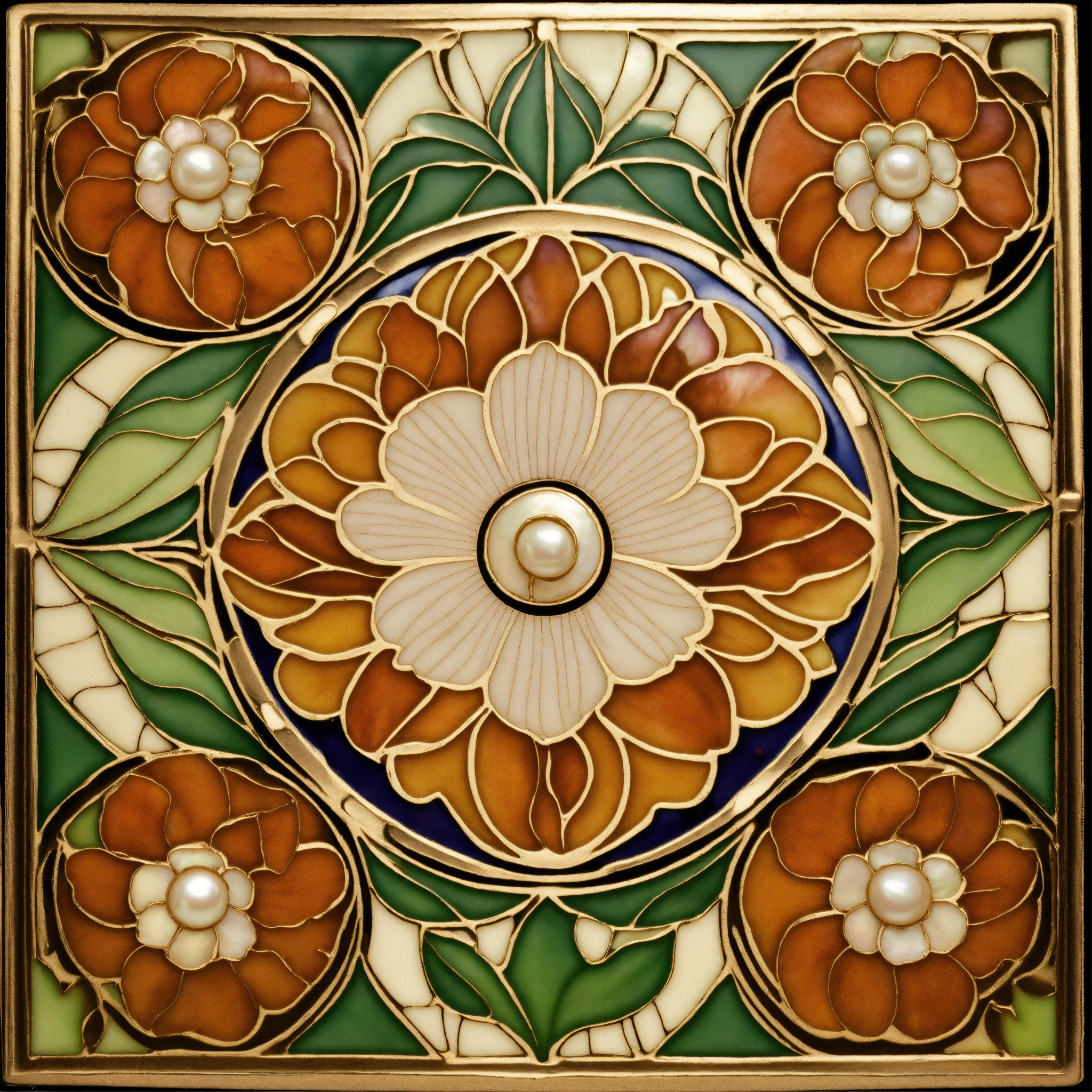 Lexica - Floral print, tiled motif, coin pearl, shiny, art deco