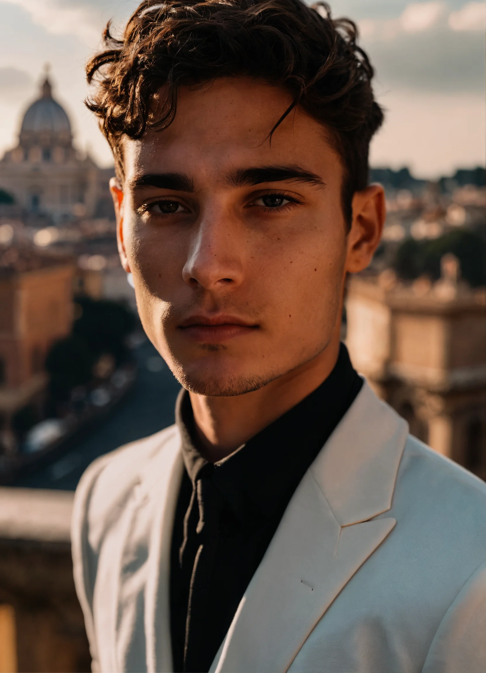 Lexica - Photo of one young male model in whiteclothes looking to the ...