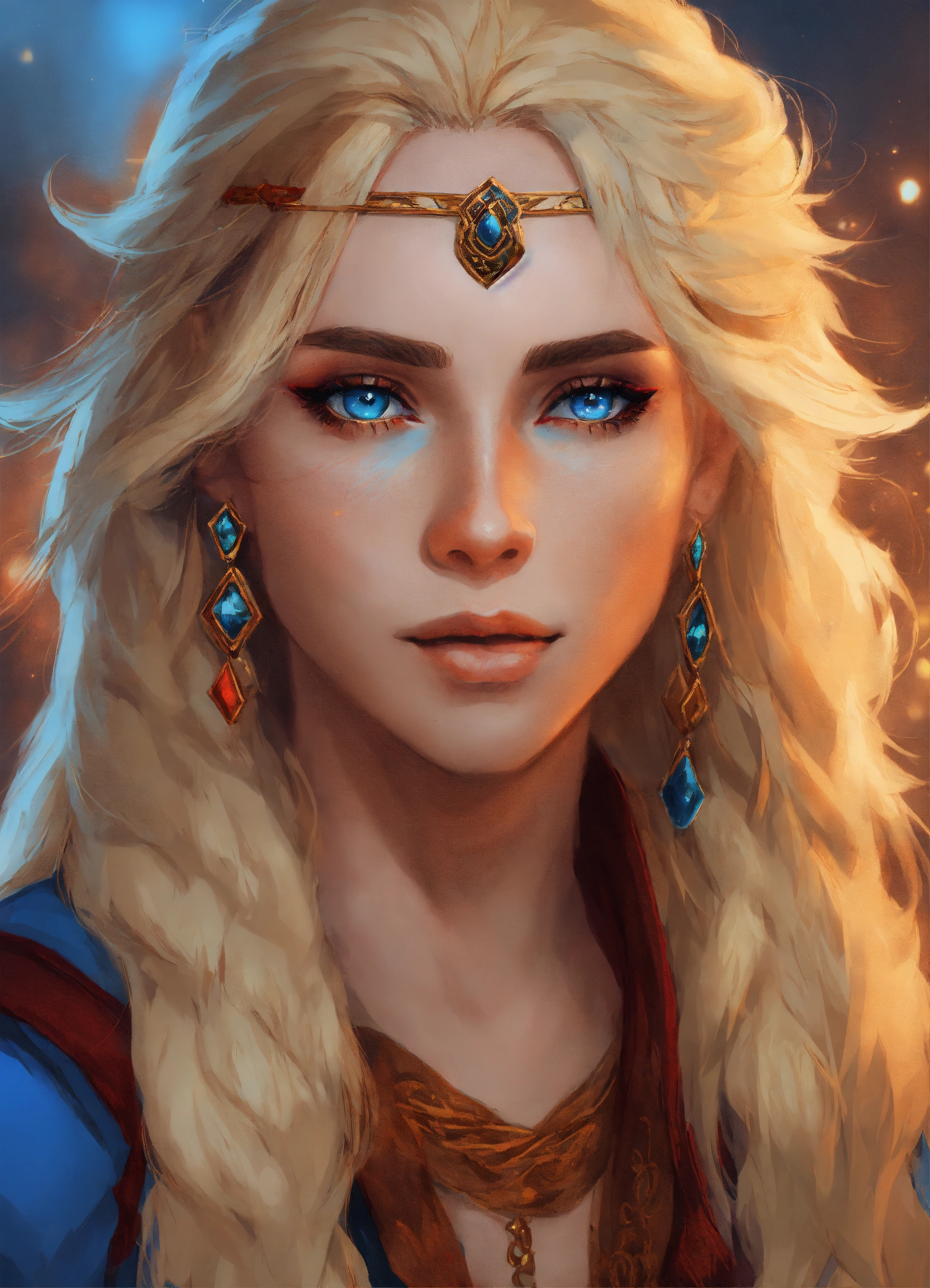 Lexica - Androgynous dwarf bard, long blond hair, blue makeup, brown ...