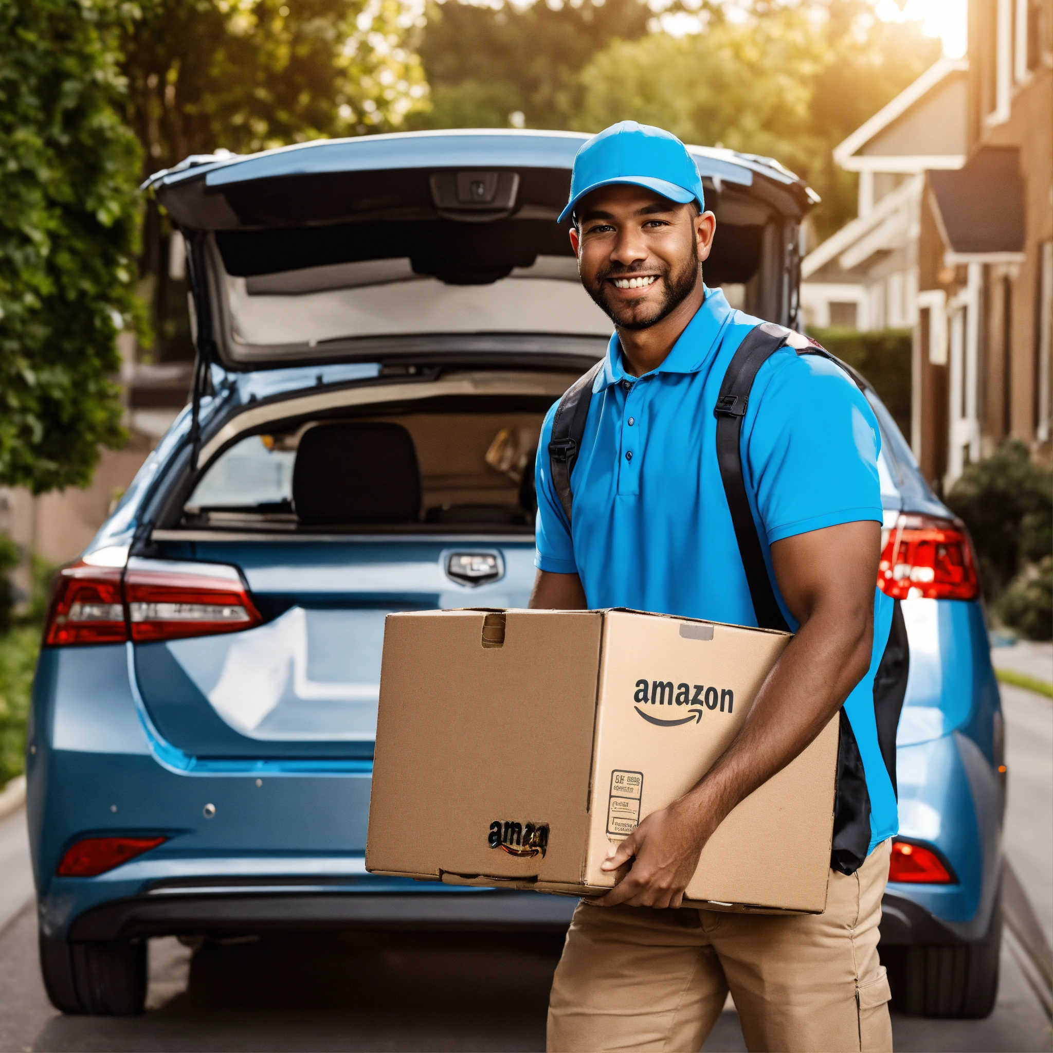 Lexica - Delivery driver wearing amazon prime blue vest holding ...