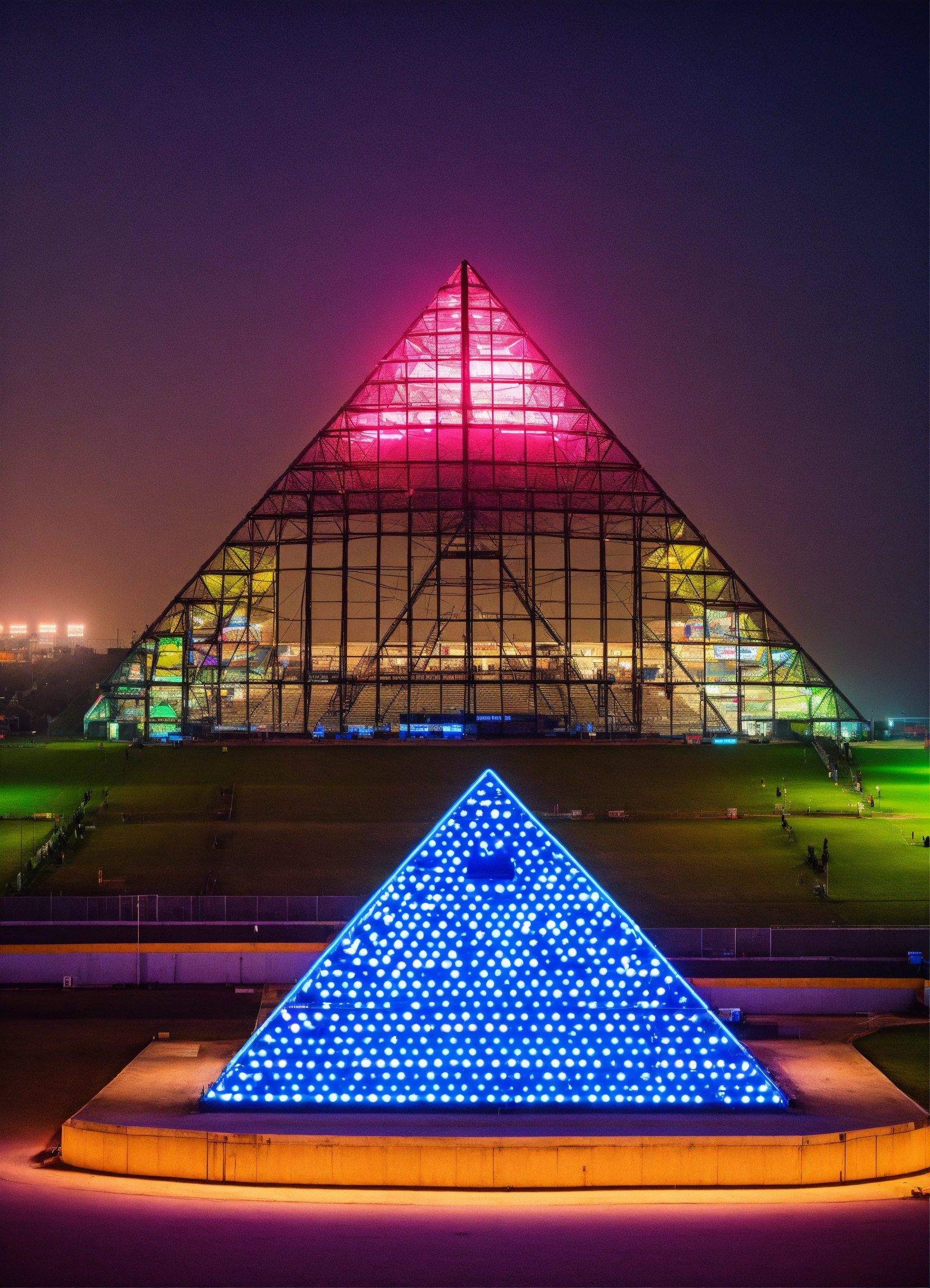 Lexica - Stadium name WOFO I neon lights pyramid eye 4k 8k