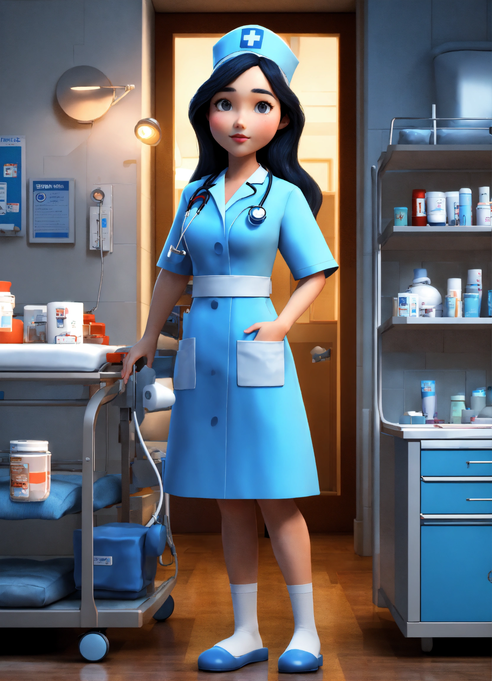 Lexica - A 3d pixar disney style pôster, with a cute girl, long black ...