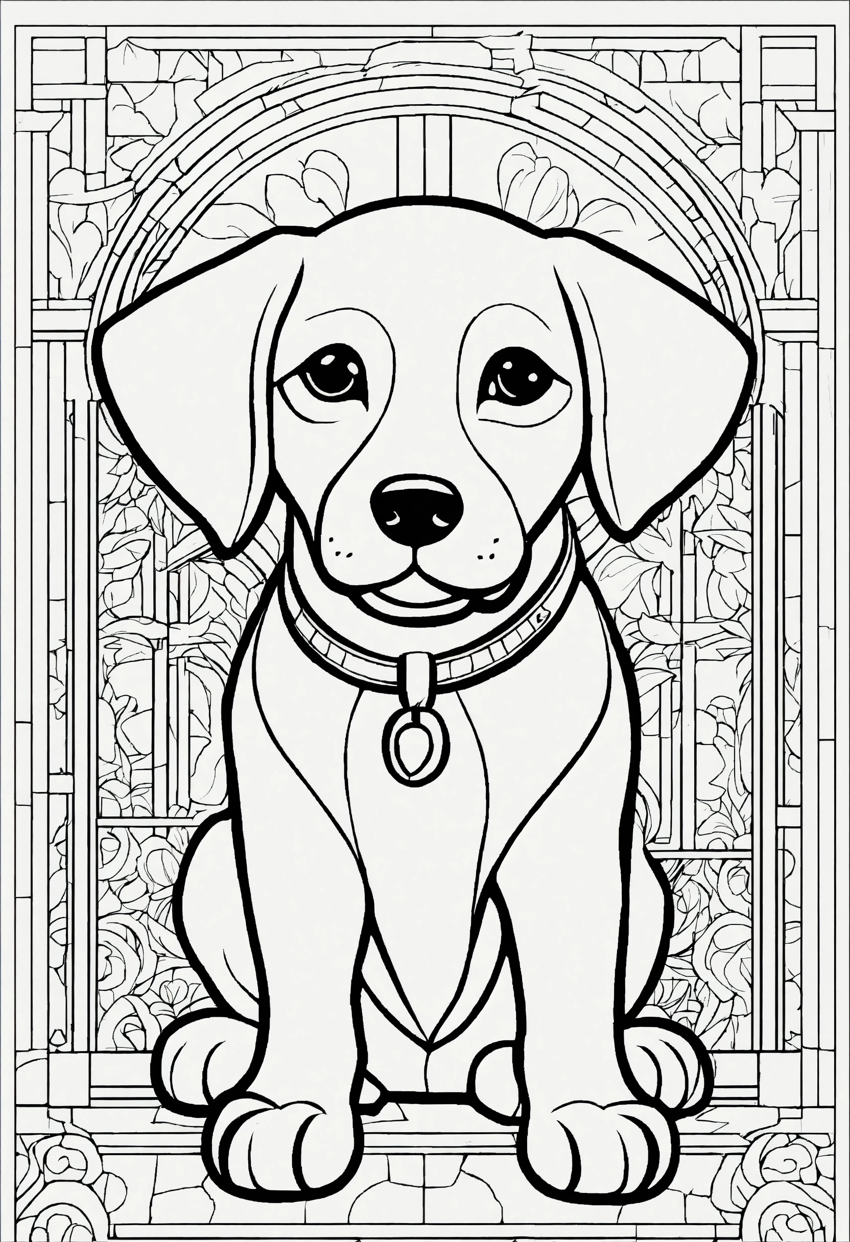 Lexica - Coloring page, black lines, dog, full body, for kids