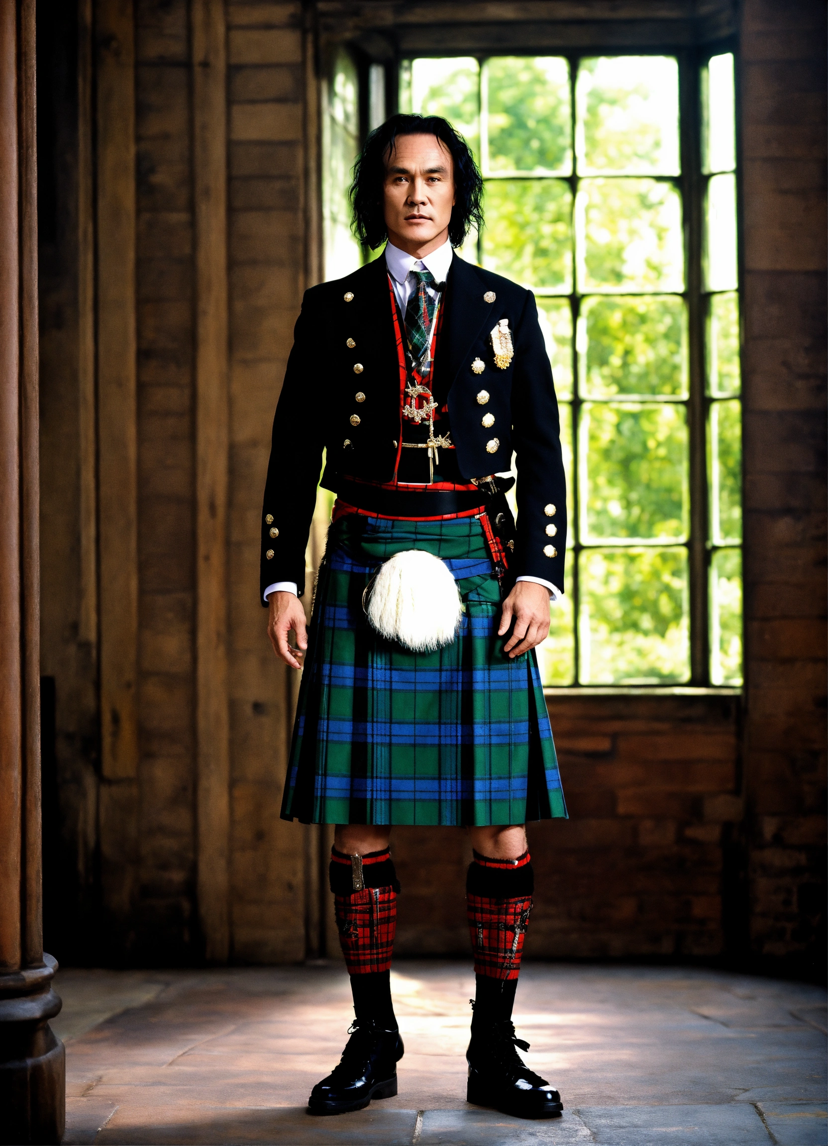 Lexica - Brandon Lee wearing a Clan Kay tartan kilt