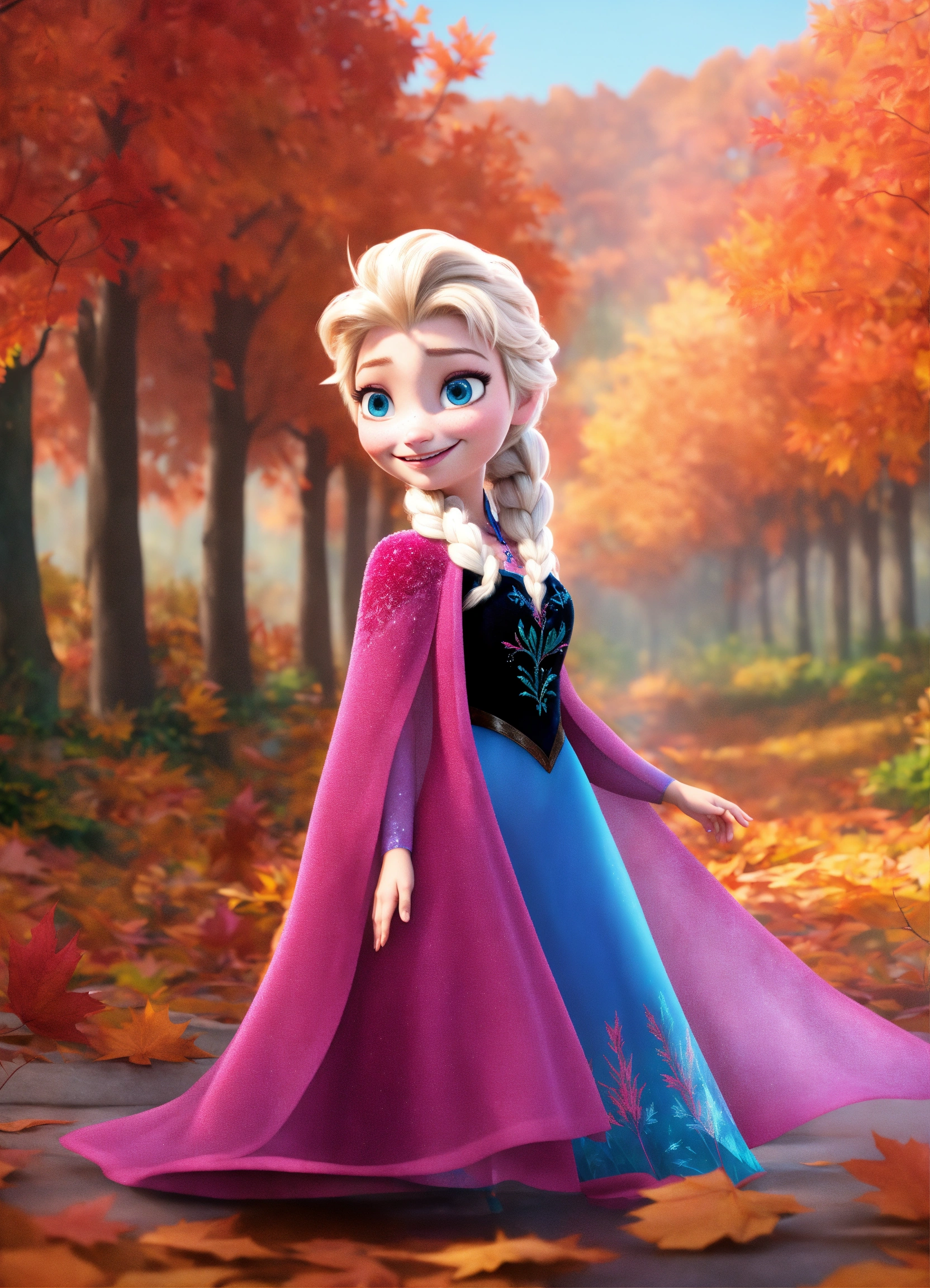 Lexica - Elsa from frozen in a pink dress meets fall leaf character ...