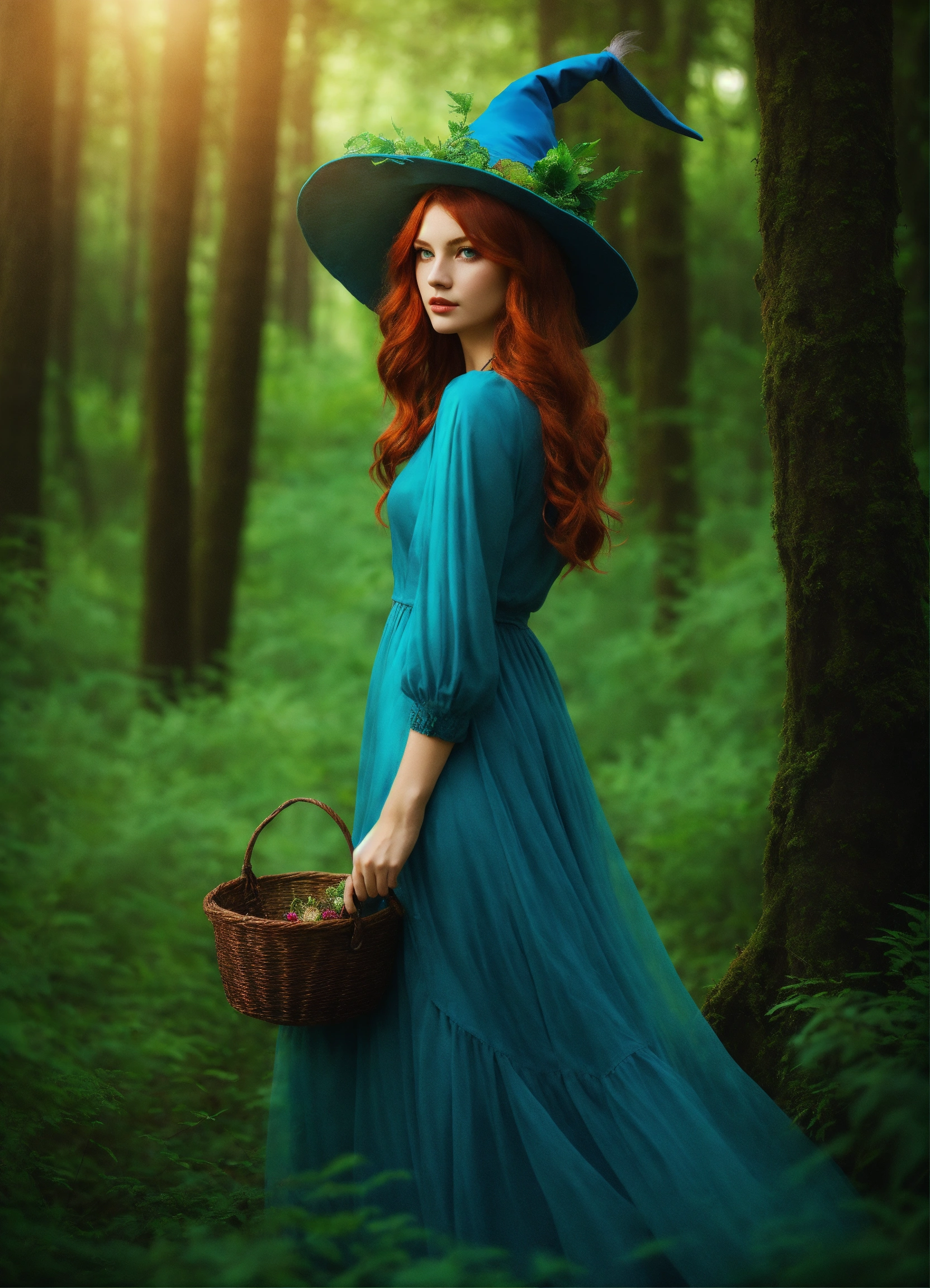 Lexica - A beautiful redhead witch beautiful bright blue hat an dress ...