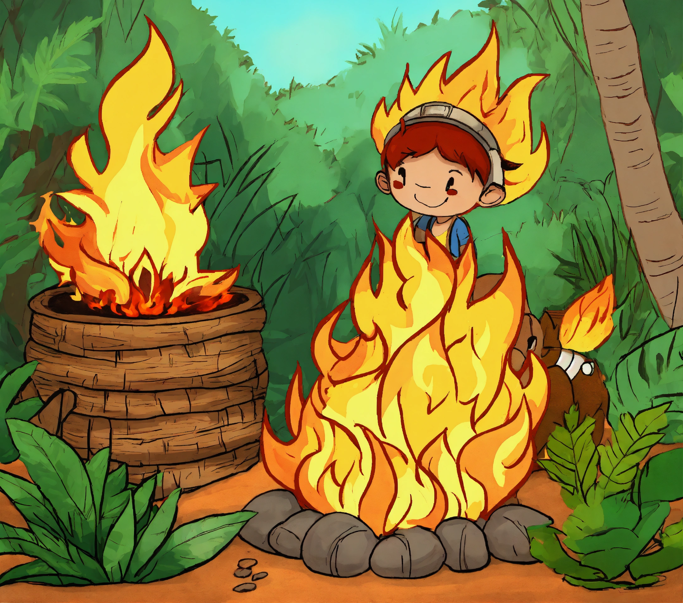 Lexica - Fire in the jungle. Drawing kid style color