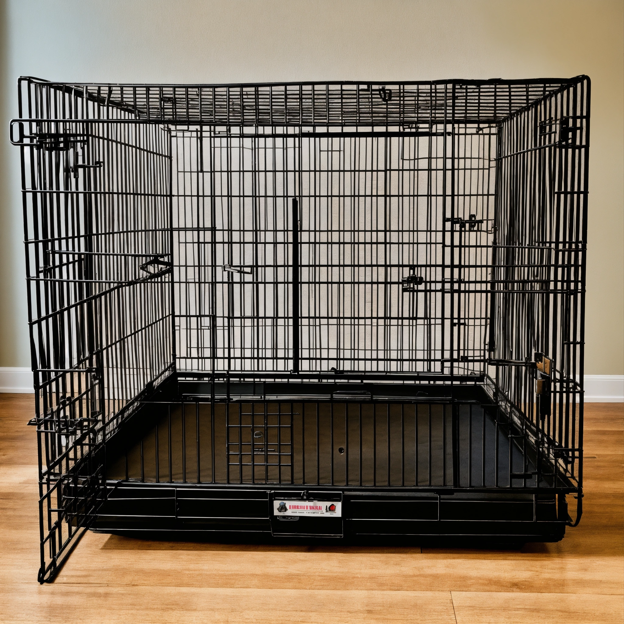 Lexica - A photo of a large dog crate. The crate is made of metal and ...