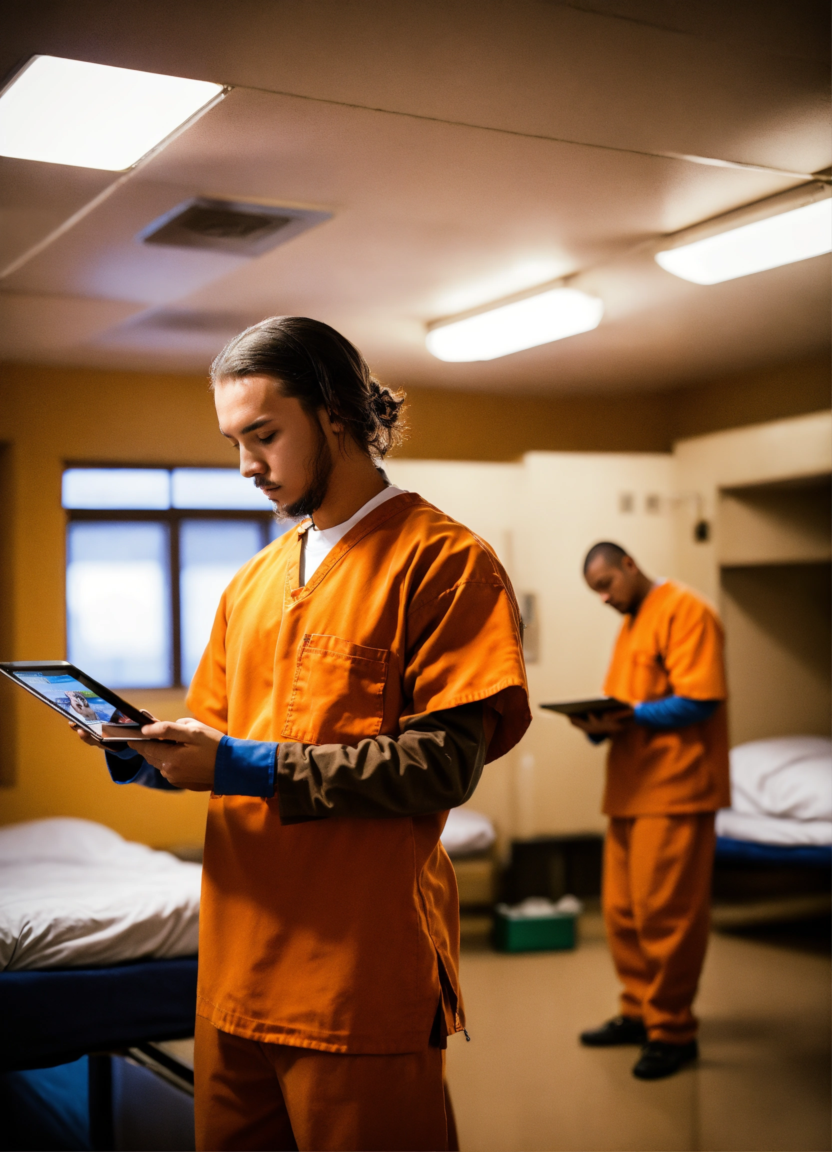 Lexica - A caucasion jail inmate using a tablet for educational ...