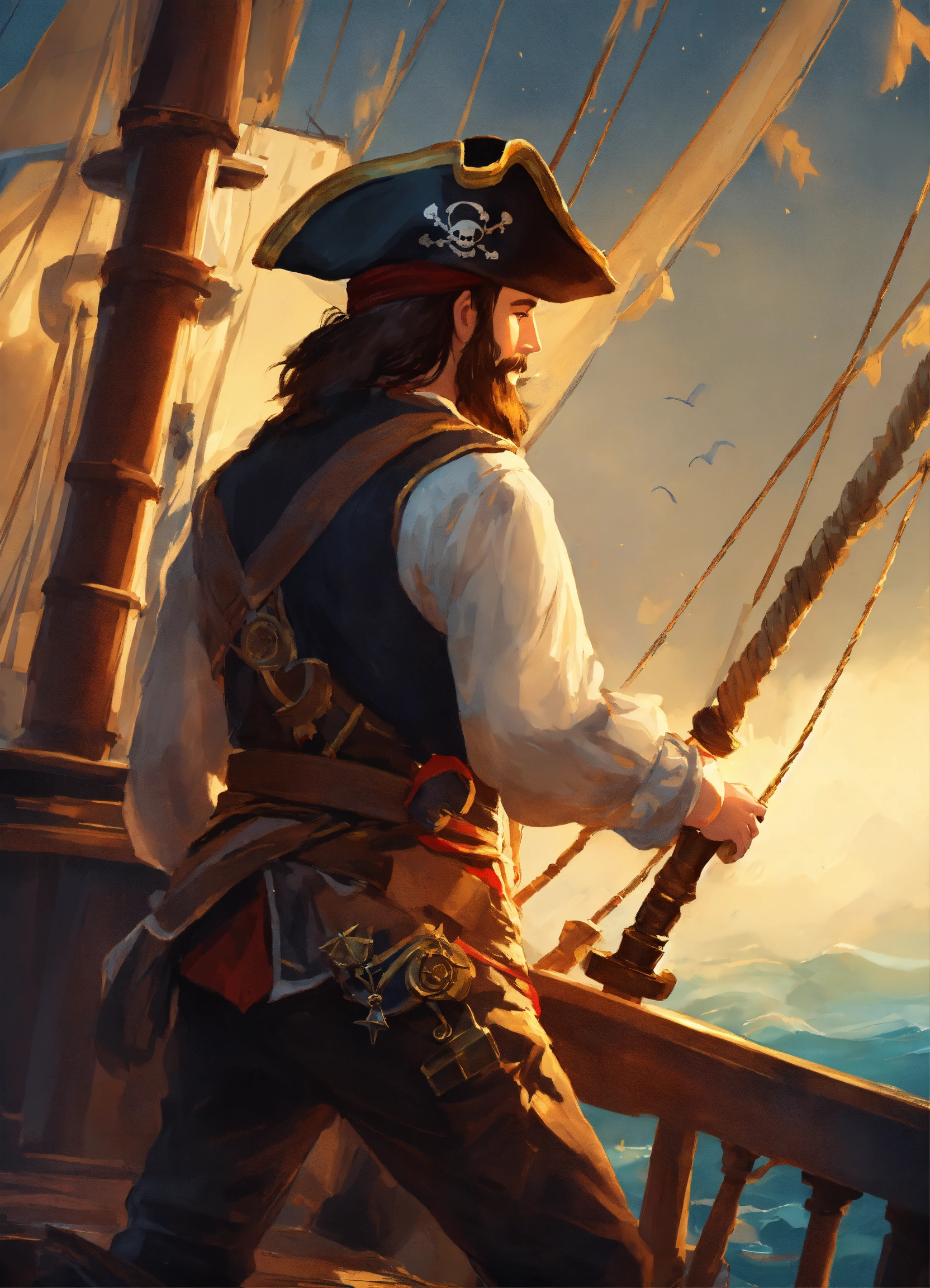 Lexica - Create a pirate staff on the ship doing stuff, side view ...