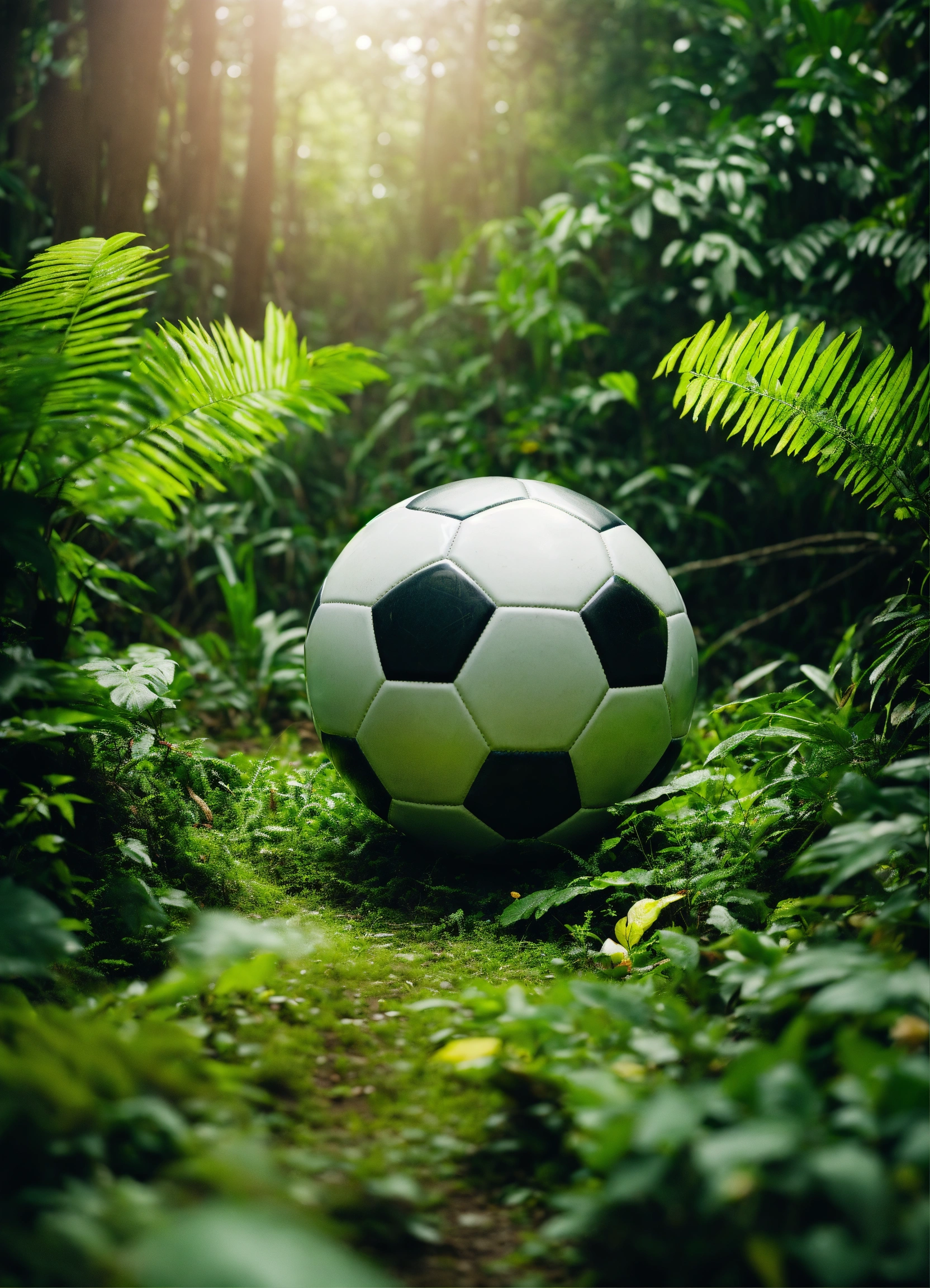 Lexica - A deep jungle with a soccer ball on the ground