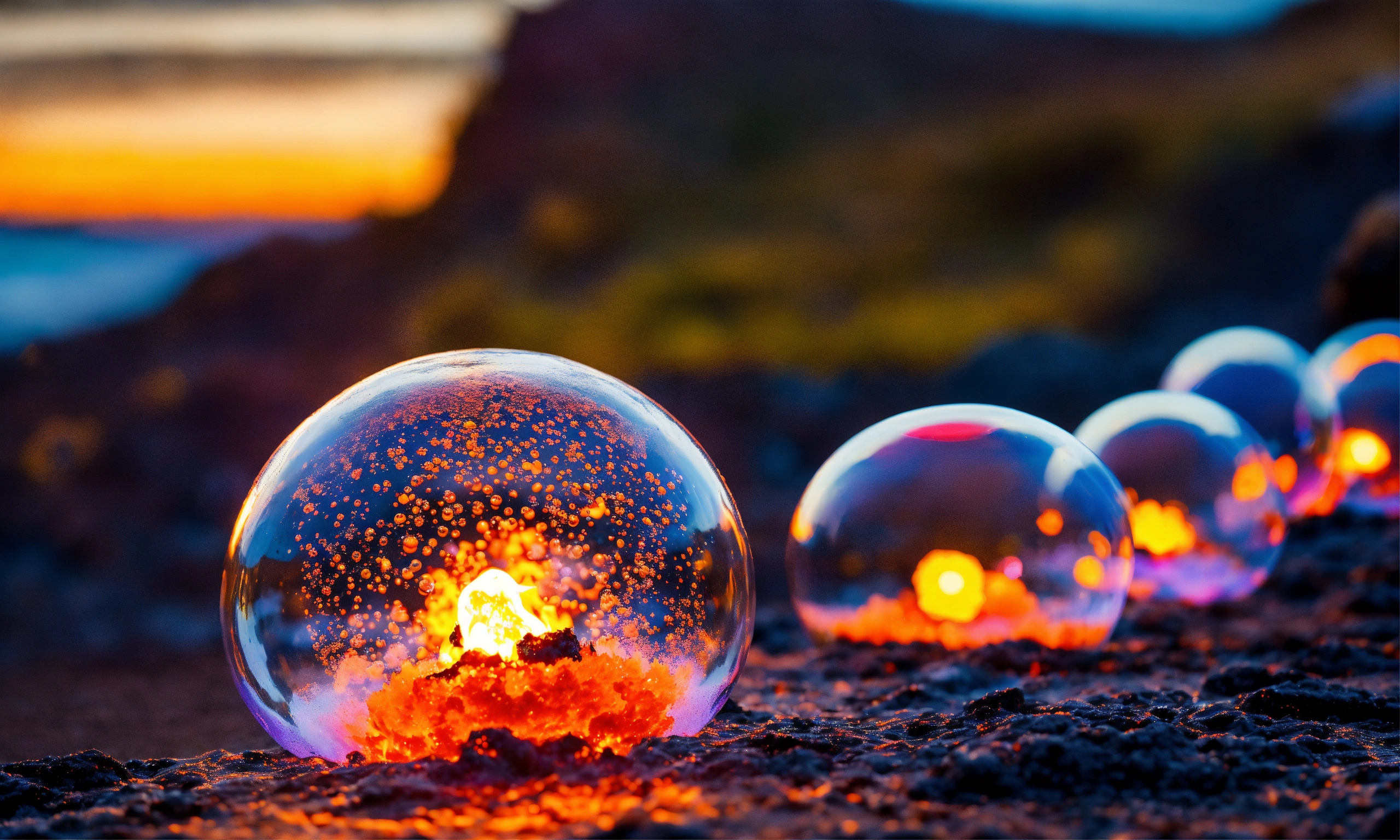Lexica - Bubbles made from molten glass, lava bubbles, burning bubbles ...