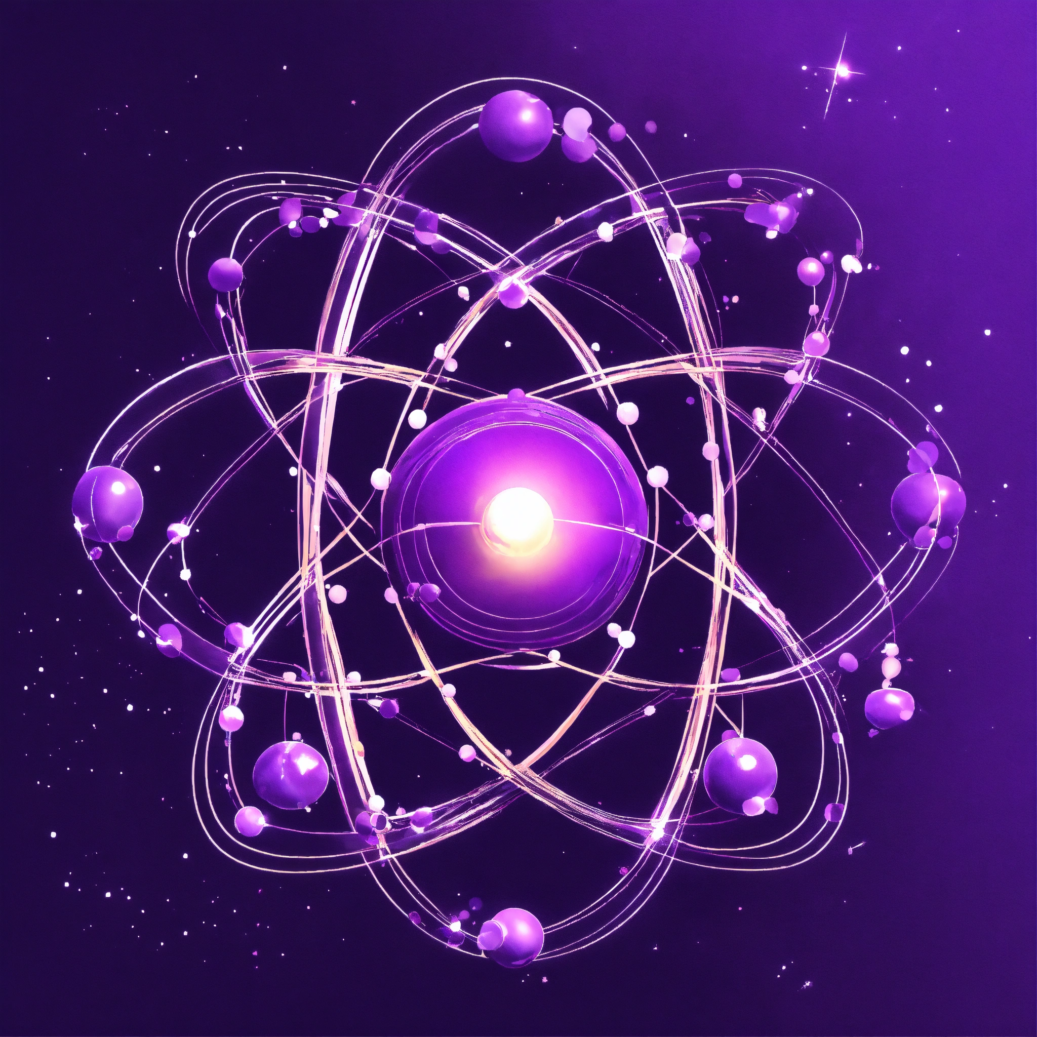 Lexica - Please create an image with purple background and atom and ...