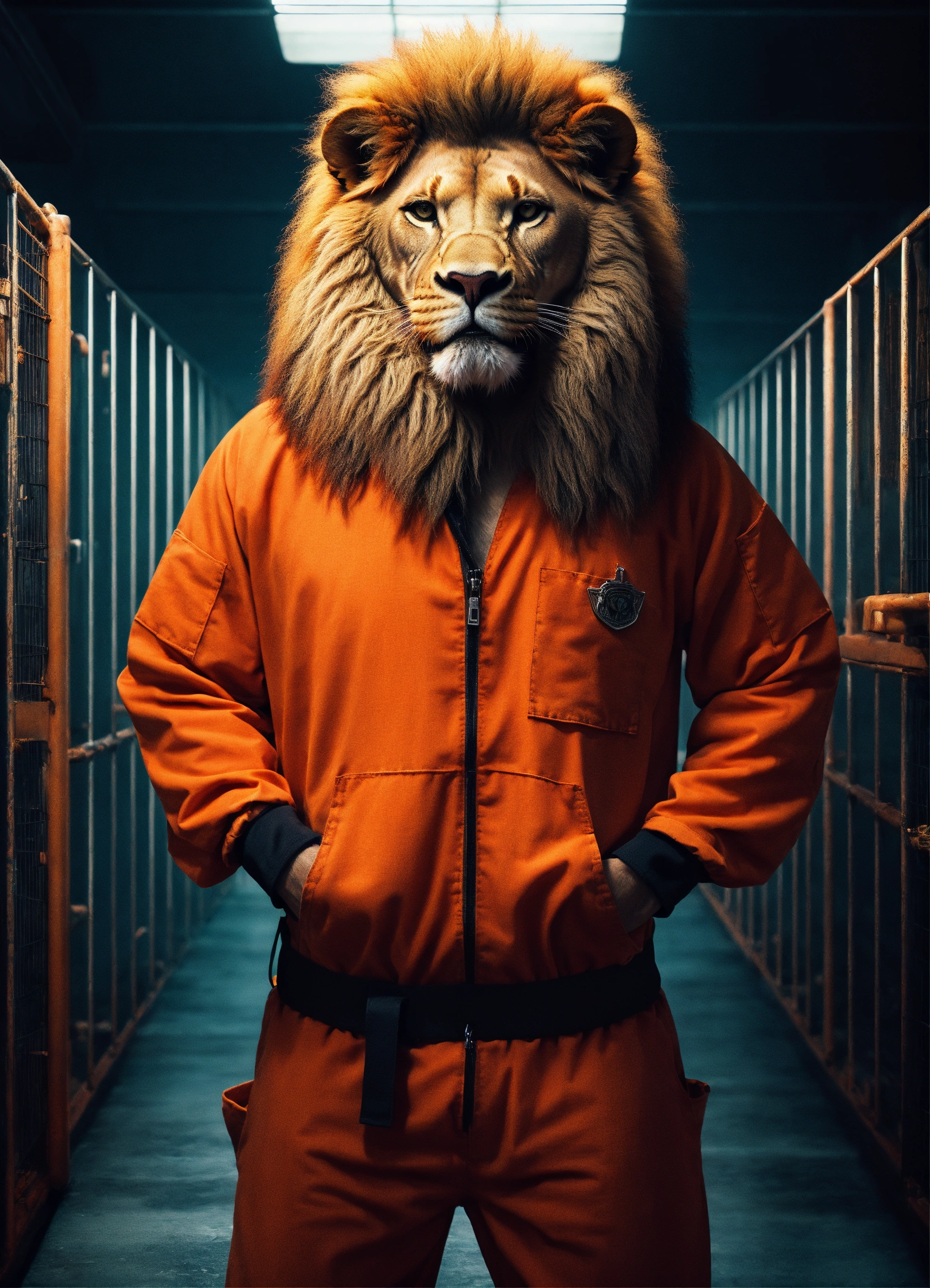 Lexica - Dark aesthetic, a lion furry wearing an inmate orange jumpsuit ...