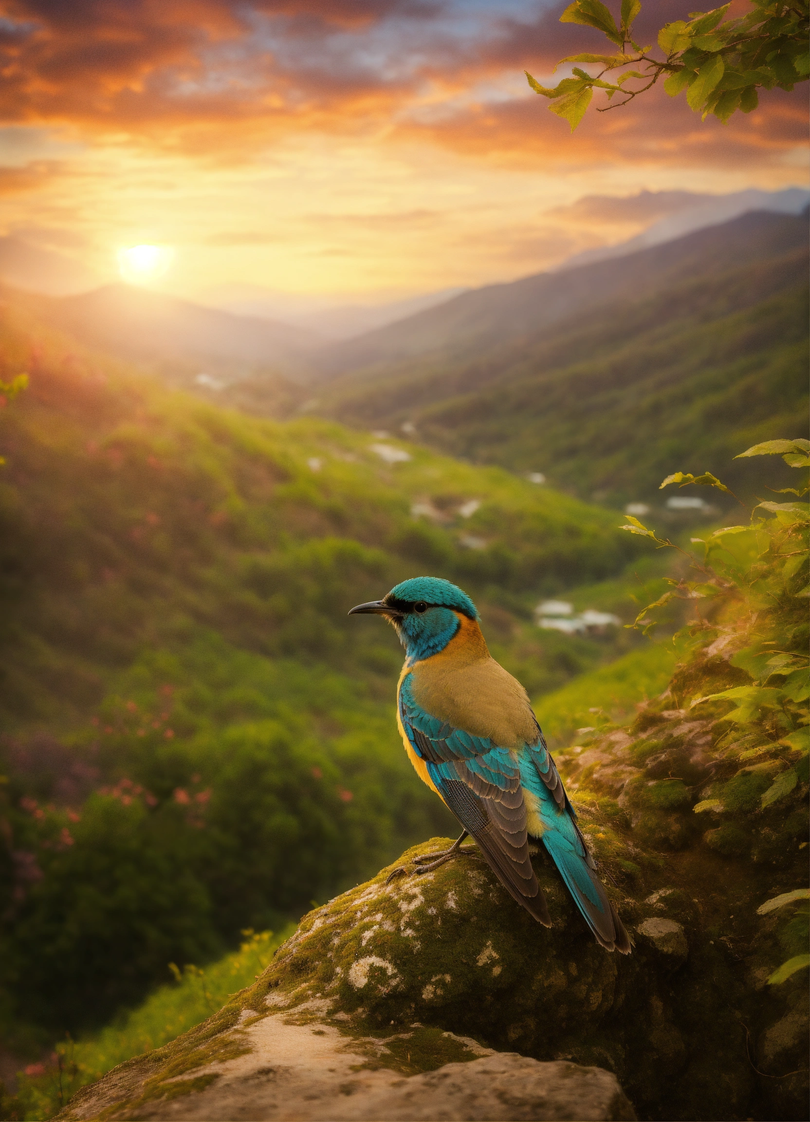 Lexica - Erosian bird sitting in the mountain meditating, relistic