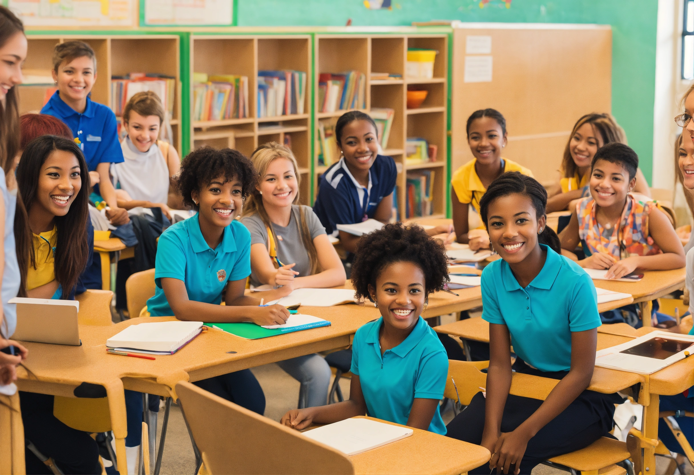 Lexica - A group of slightly happy School staff of multicultural races ...