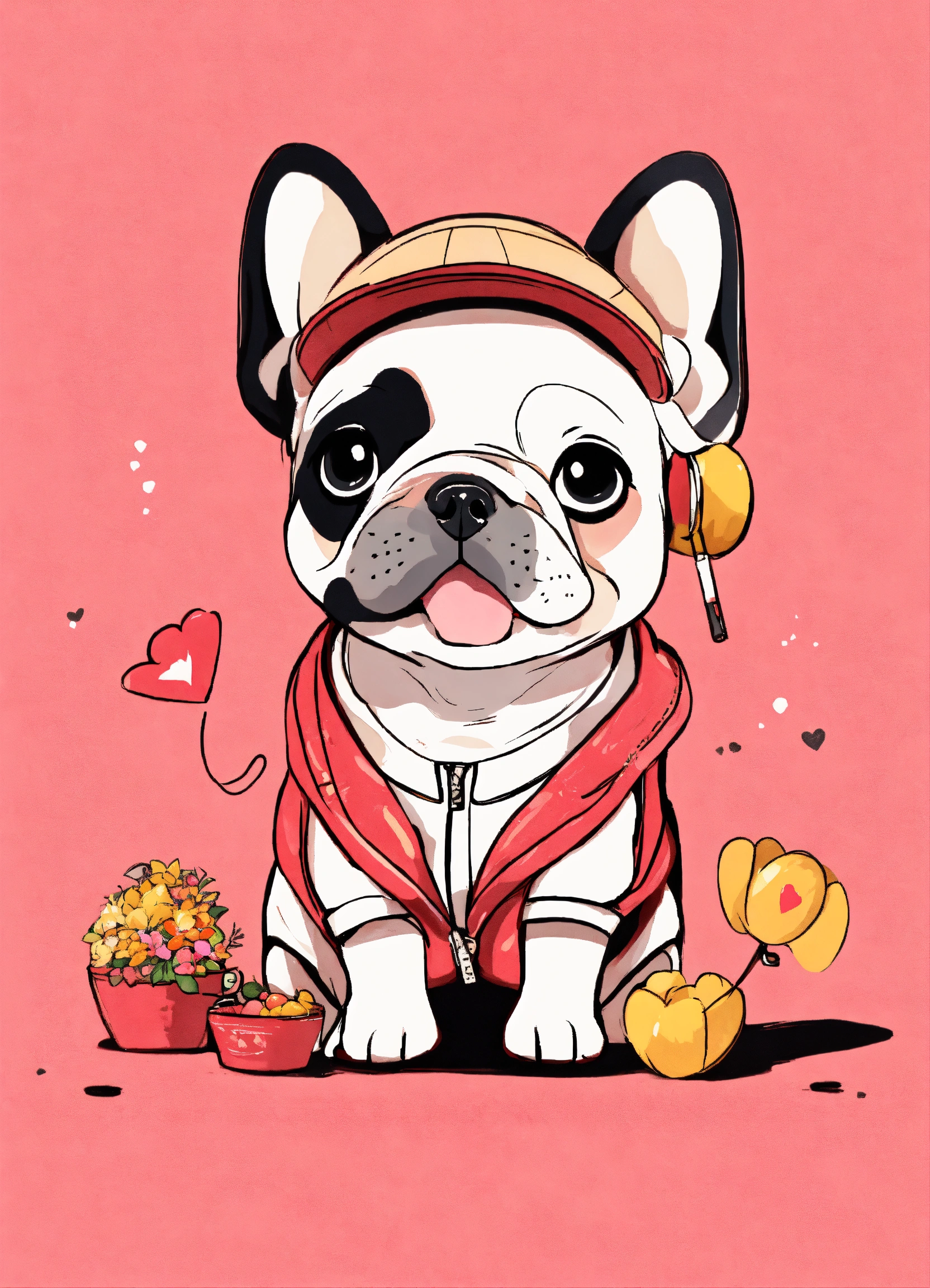Lexica - Cute puppy french bulldog wear cute clothes, drawing chibi style