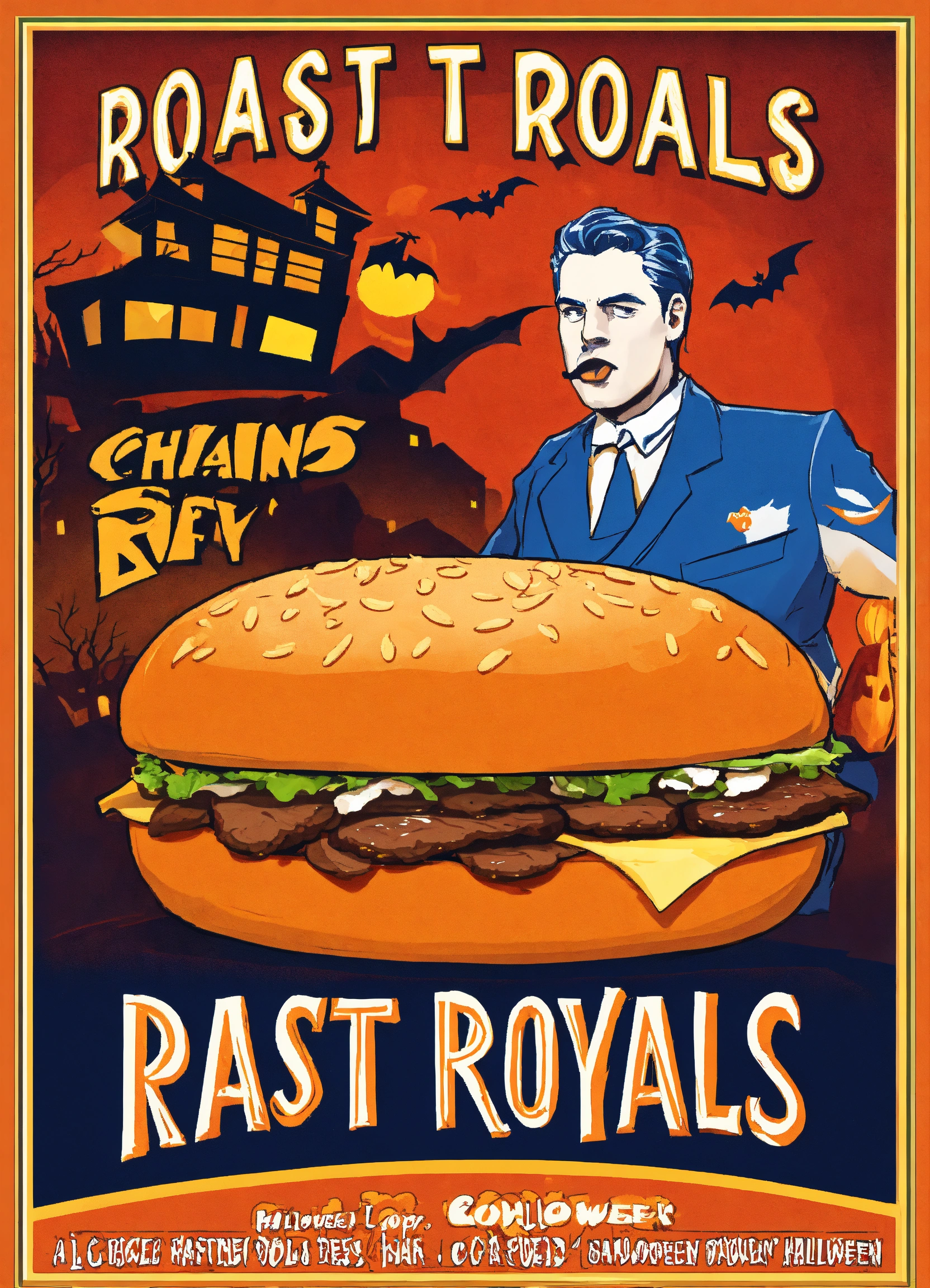 Lexica - A halloween poster and logo advertisement for a fast food ...