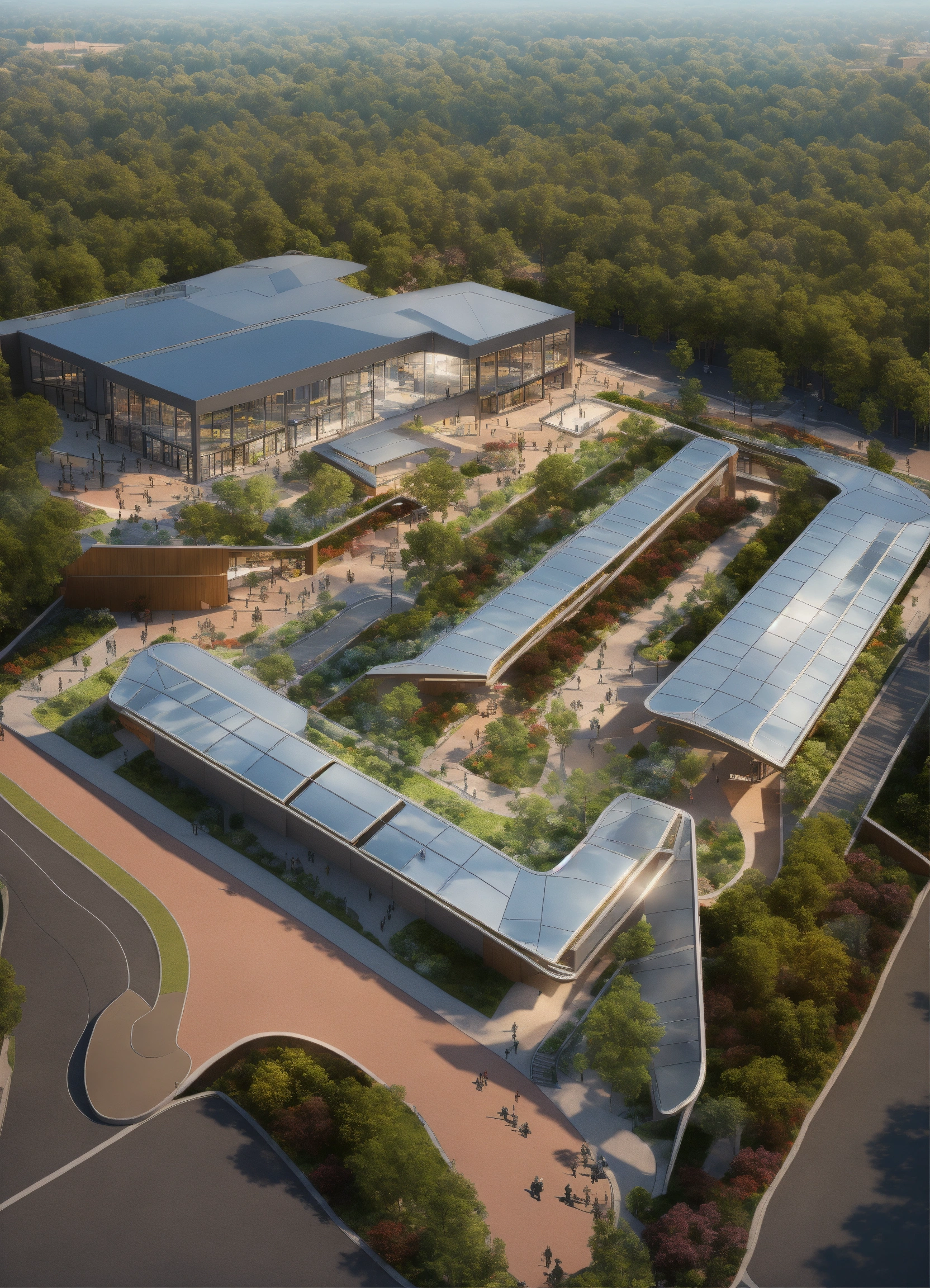 Lexica - A steel shopping mall L shaped with plan trees in front and ...